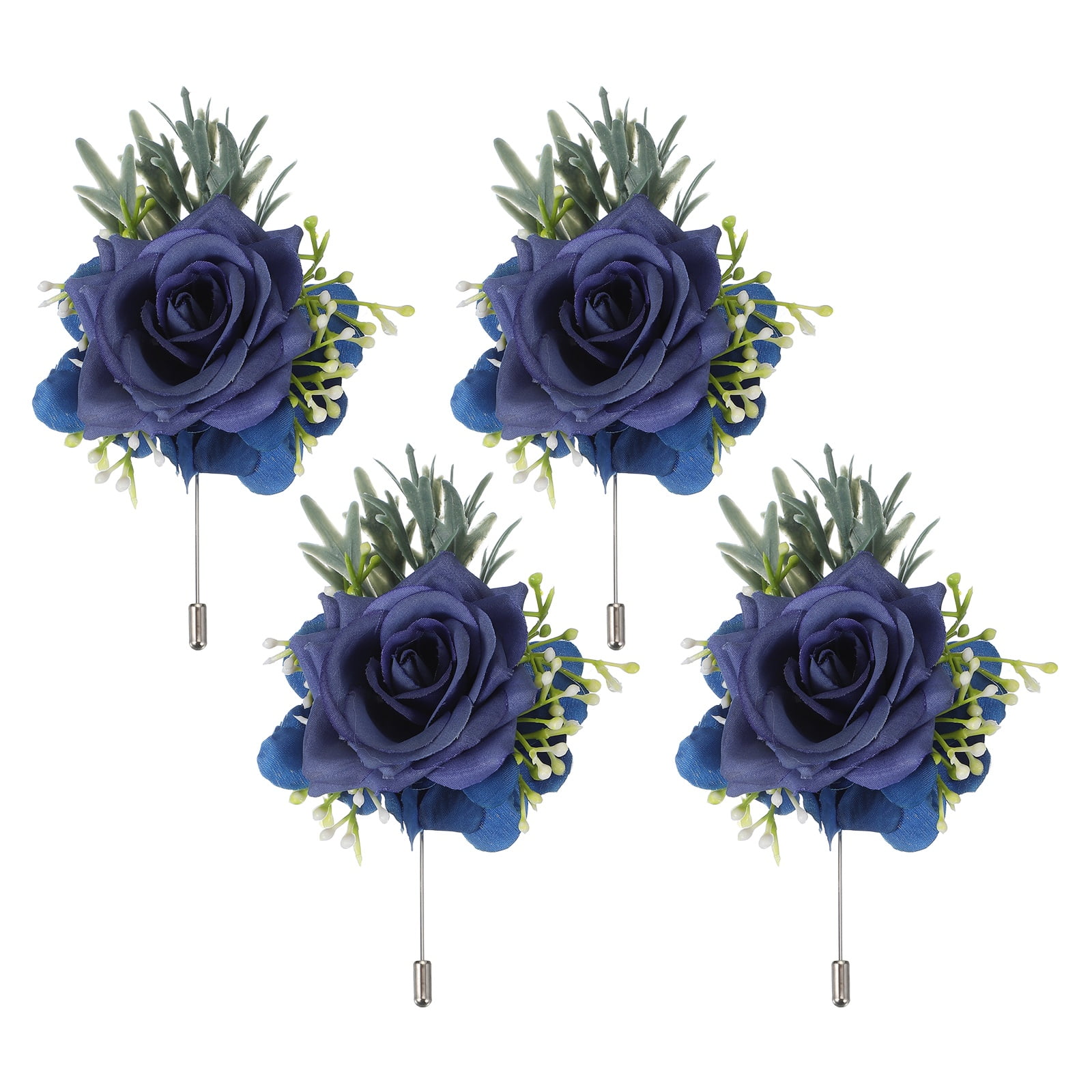 Uxcell 4 Pcs Blue Boutonnieres for Men, Artificial Flower Buttonholes ...