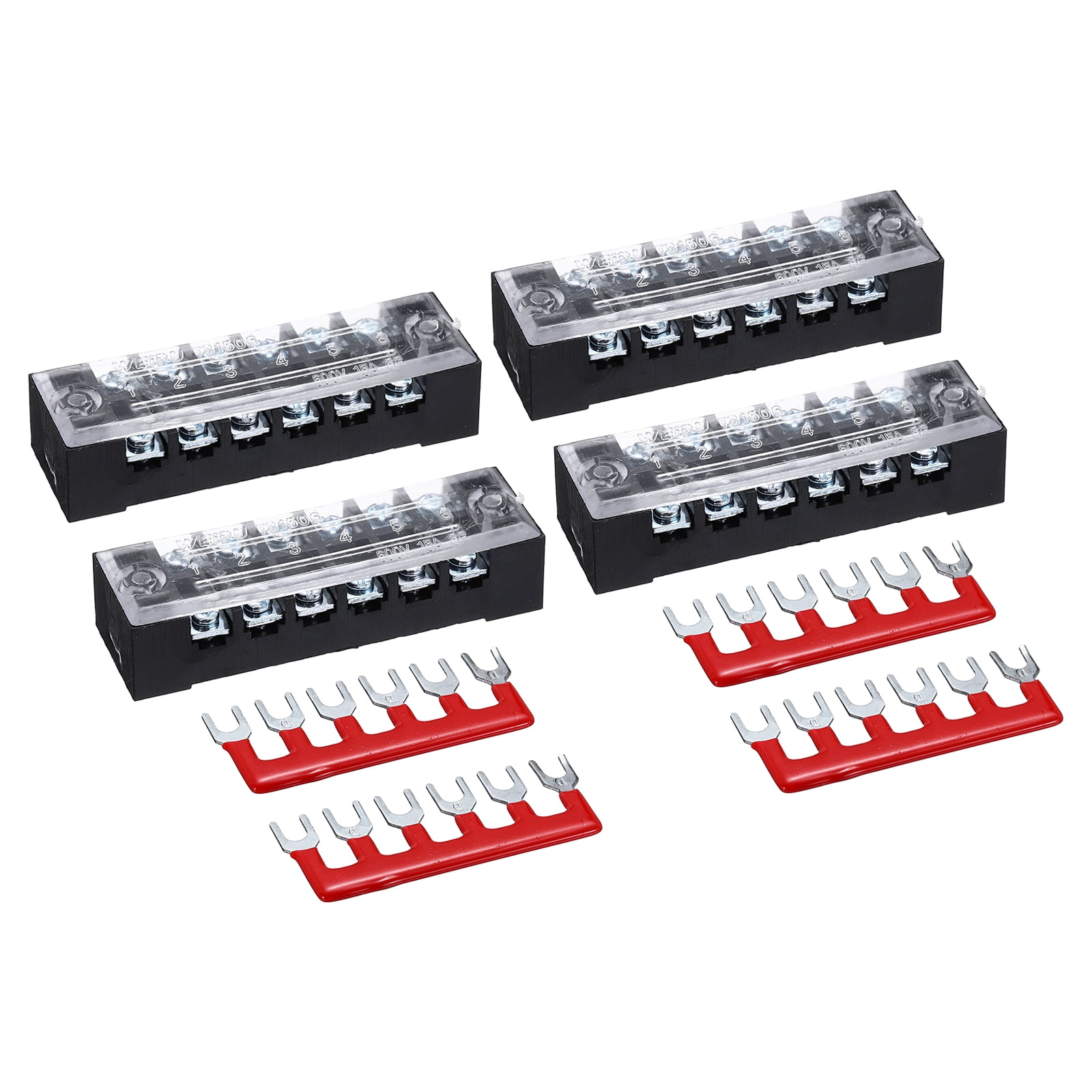 Uxcell 4 Pcs Dual Row Terminal Block, 600V 15A 6 Positions Screw Terminal Block with 4PCS Pre ...