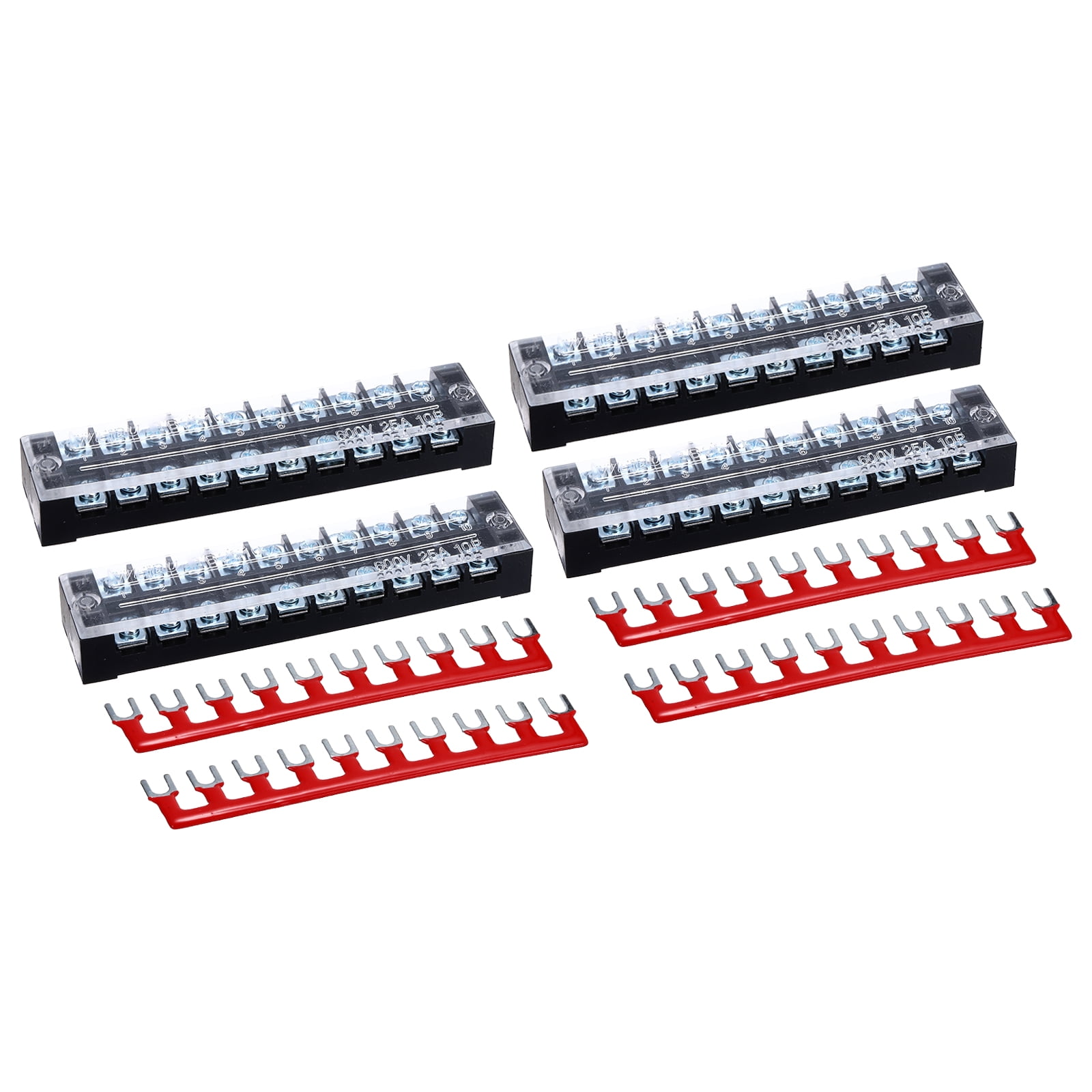 Uxcell 4 Pcs Dual Row Terminal Block, 600V 25A 10 Positions Screw ...