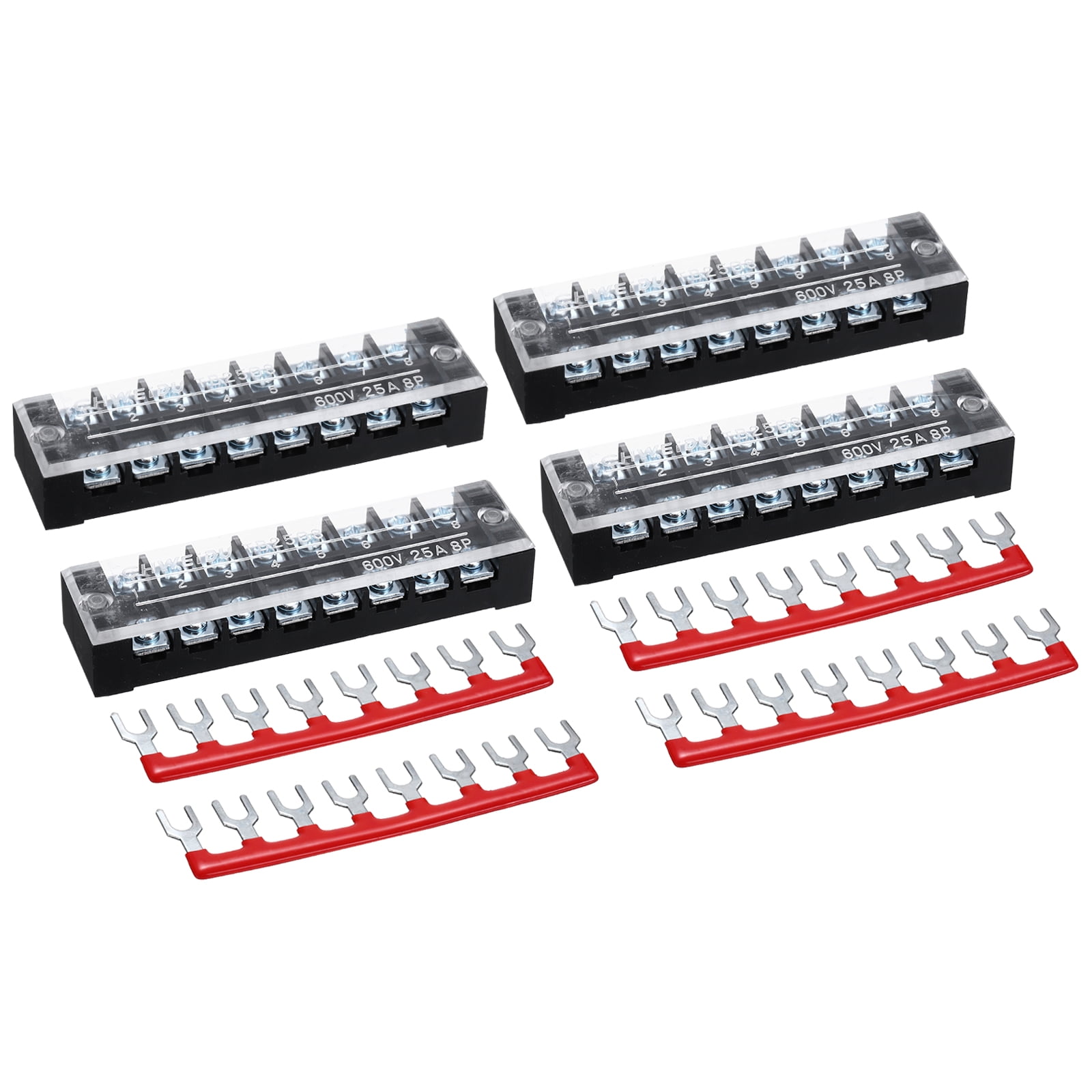 Uxcell 4 Pcs Dual Row Terminal Block, 600V 25A 8 Positions Screw ...