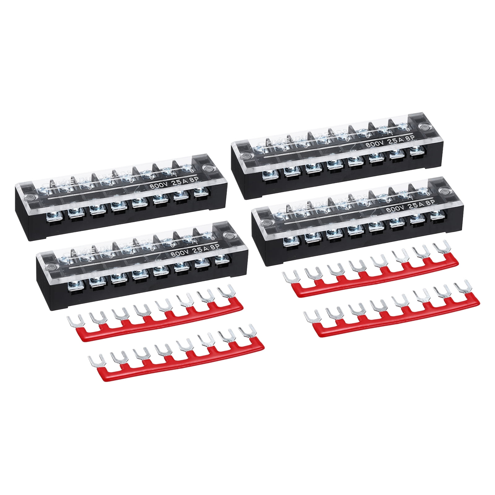 Uxcell 4 Pcs Dual Row Terminal Block, 600V 25A 8 Positions Screw Terminal Block with 8PCS Pre ...