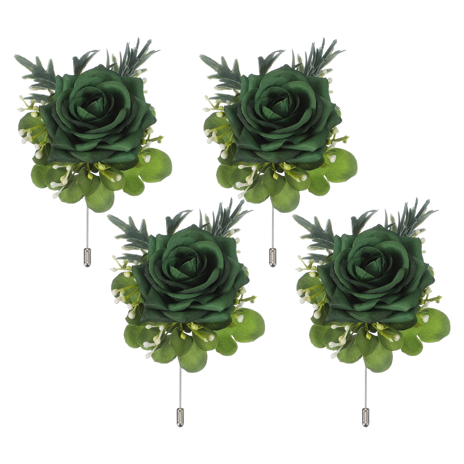 Uxcell 4 Pcs Green Boutonnieres for Men, Artificial Flower Buttonholes ...