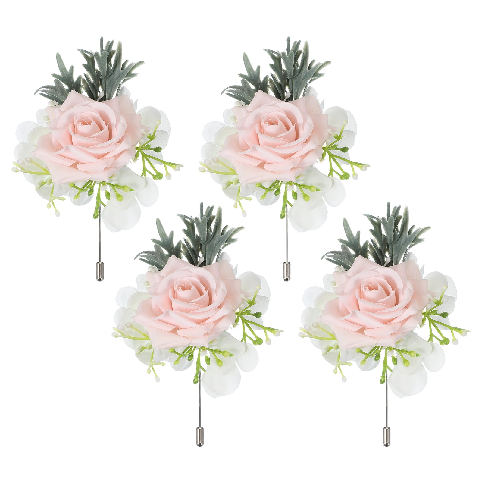Uxcell 4 Pcs Pink Boutonnieres for Men, Artificial Flower Buttonholes ...