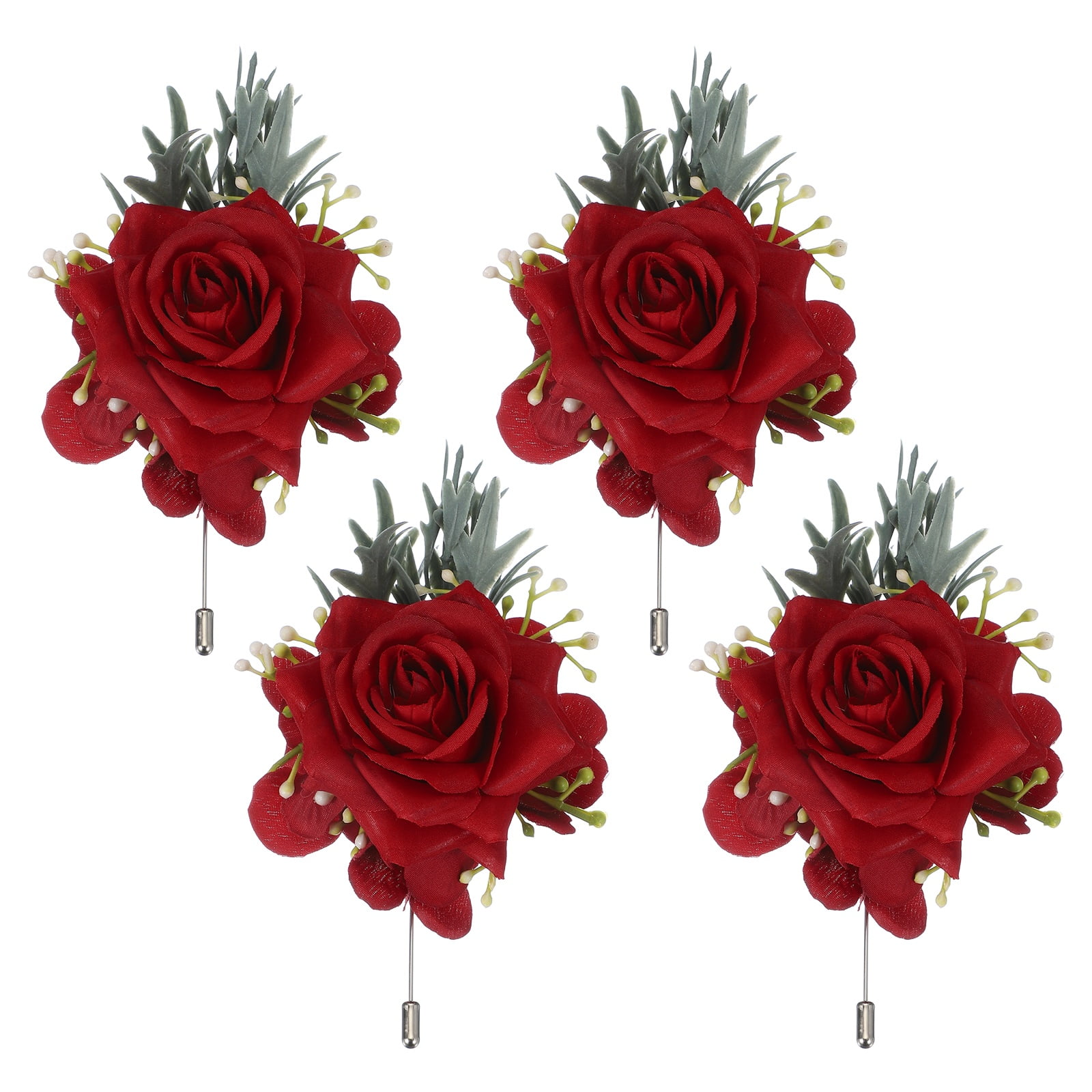 Uxcell 4 Pcs Red Boutonnieres for Men, Artificial Flower Buttonholes ...