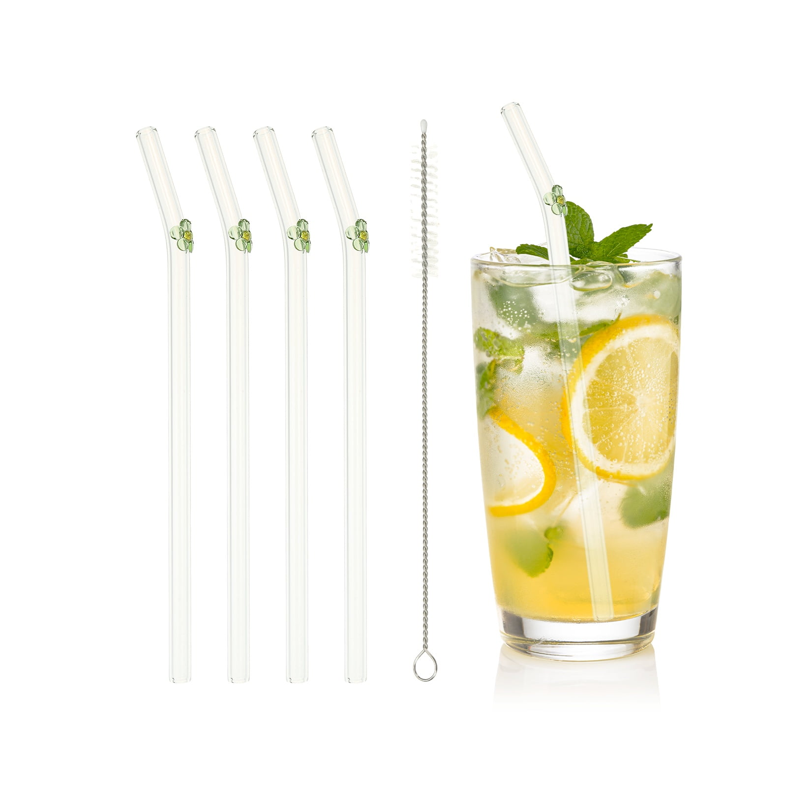 Uxcell 4 Pcs Reusable Glass Straws, 7.87" Flower Glass Straw Shatter ...