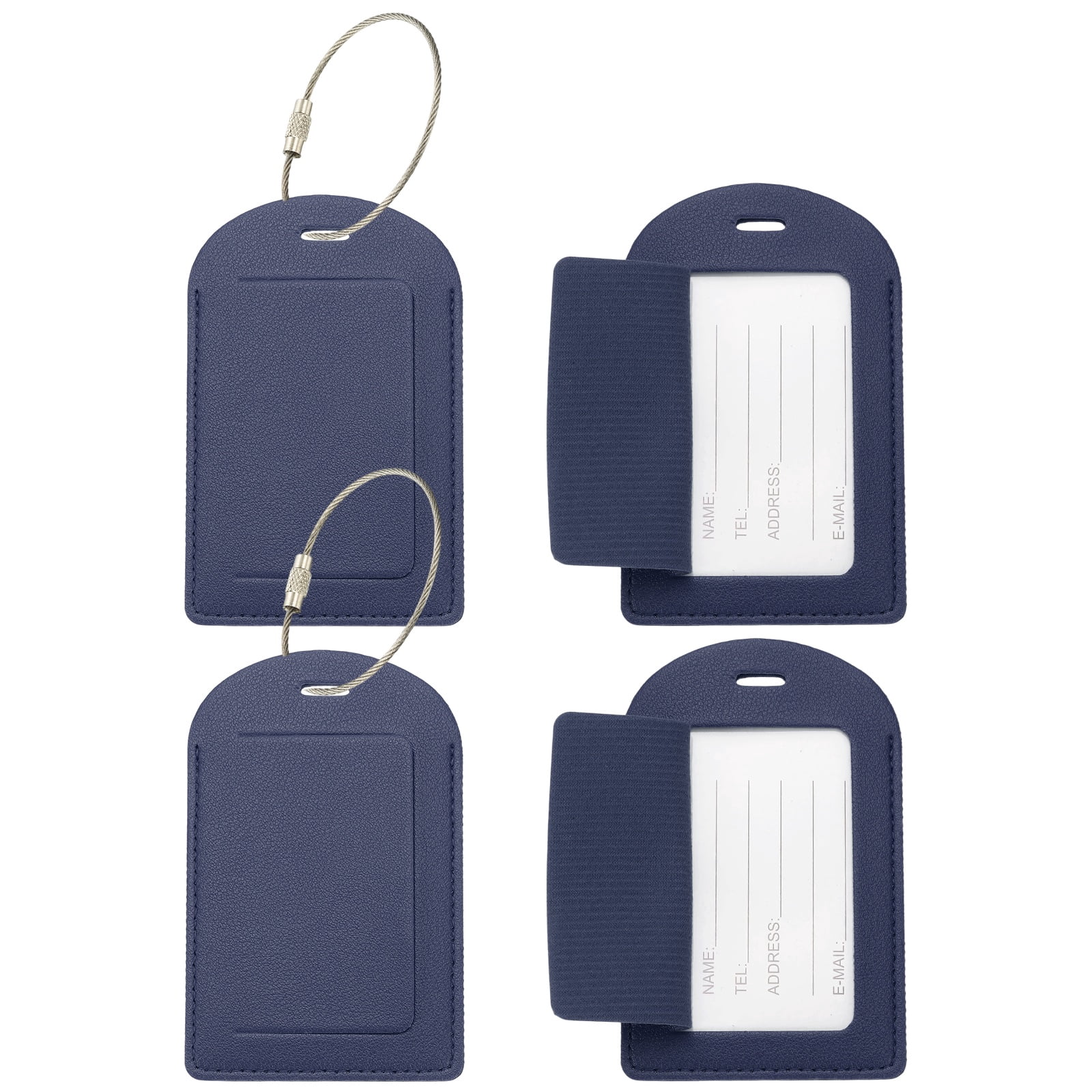 Uxcell 4 Pcs Suitcase Tags, Blue Leather Luggage Name Tags Travel ...