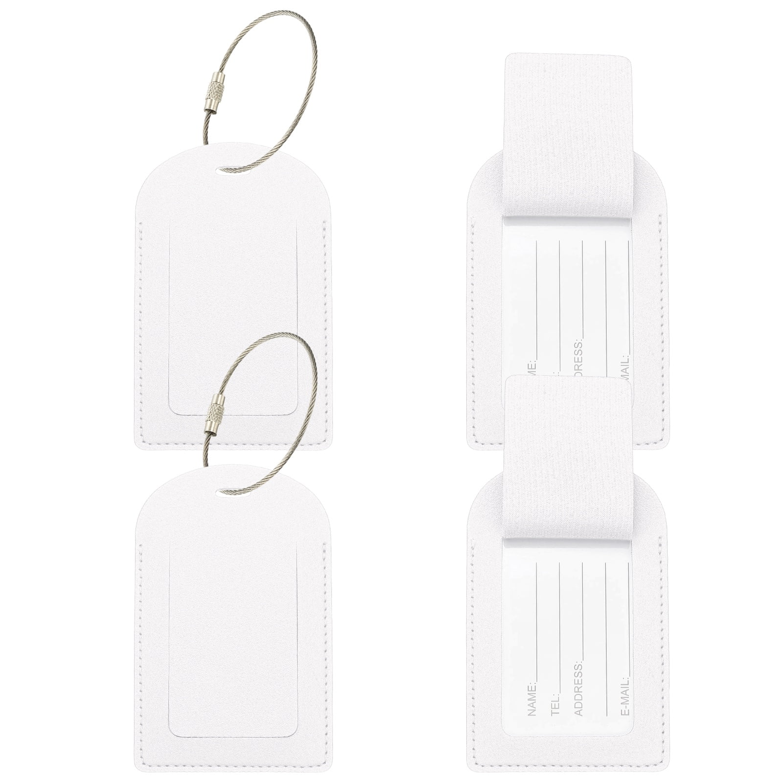 Uxcell 4 Pcs Suitcase Tags, White Leather Luggage Name Tags Travel ...