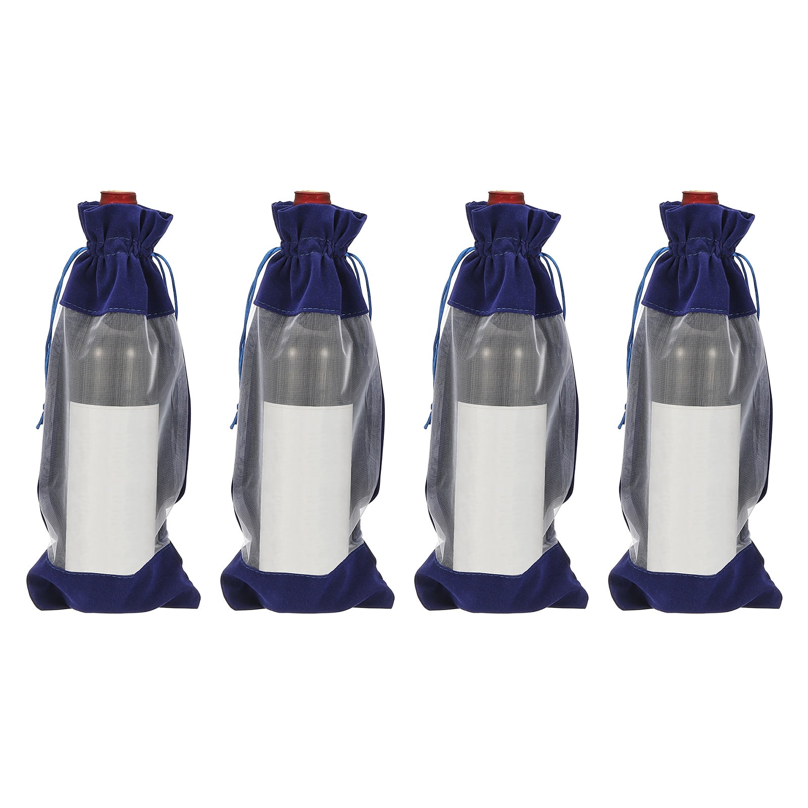 Uxcell 4 Pcs Wine Bottle Gift Bags with Drawstrings, Clear Velvet Wine ...