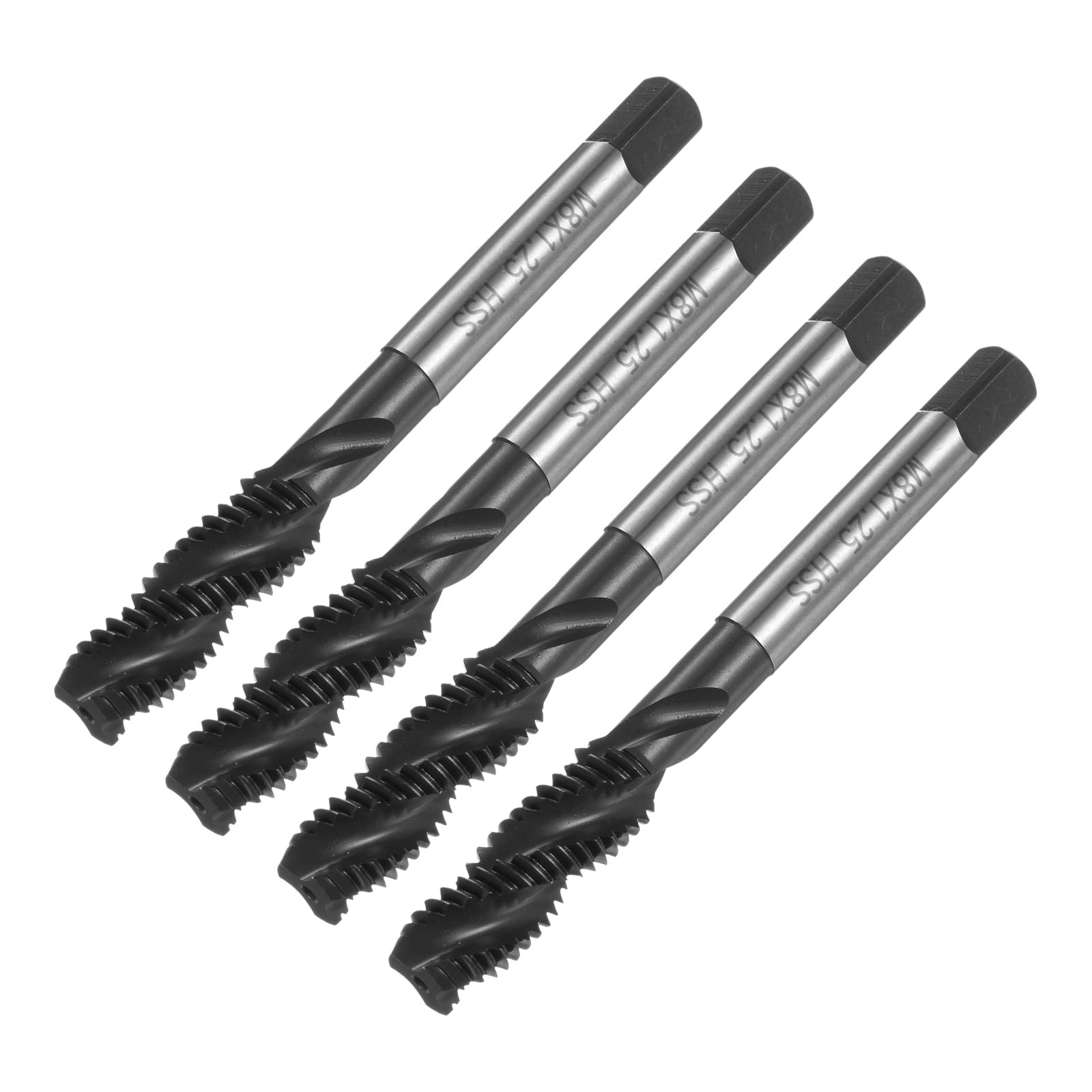 Uxcell 4 Pieces Metric Spiral Flute Thread Taps M8 x 1.25 H2 Nitride ...