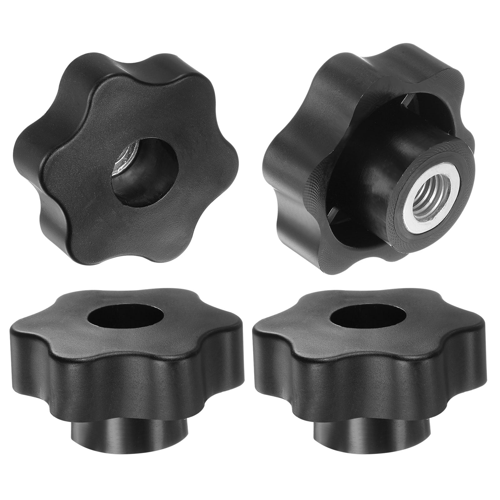 Uxcell 4 Pieces Star Knobs M10 Female Thread 48mm Head Through Hole Clamping Handles Nuts Black ...