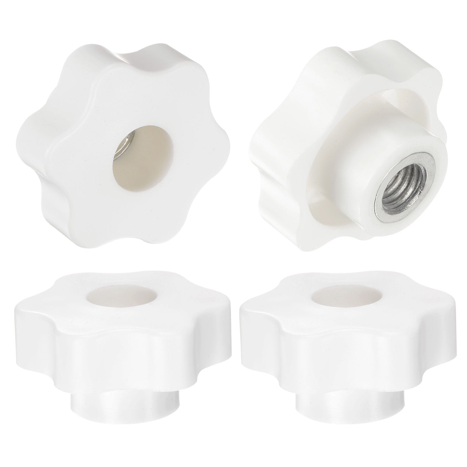 Uxcell 4 Pieces Star Knobs M12 Female Thread 48mm Head Through Hole Clamping Handles Nuts White ...