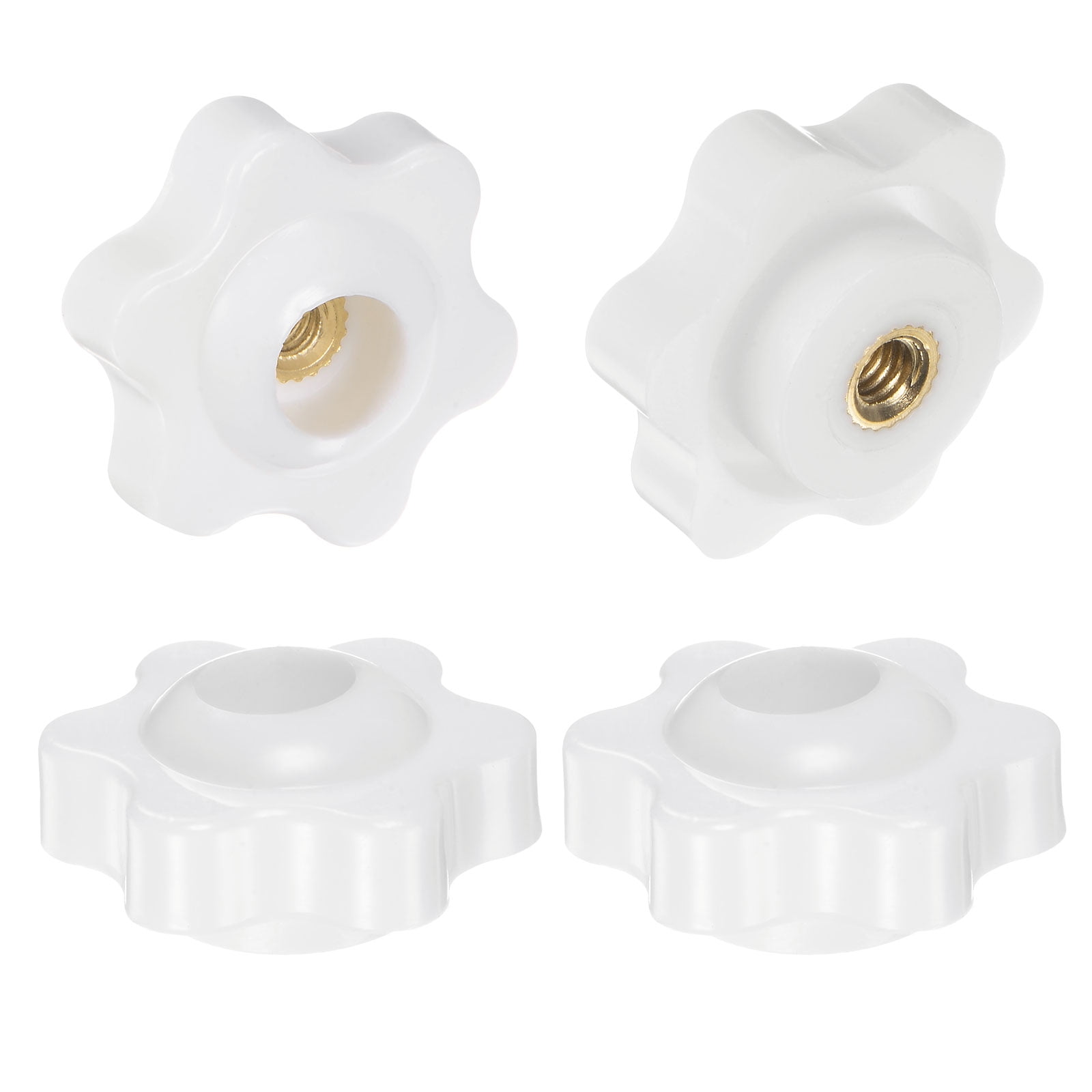 Uxcell 4 Pieces Star Knobs M4 Female Thread 25mm Head Through Hole Clamping Handles Nuts White ...
