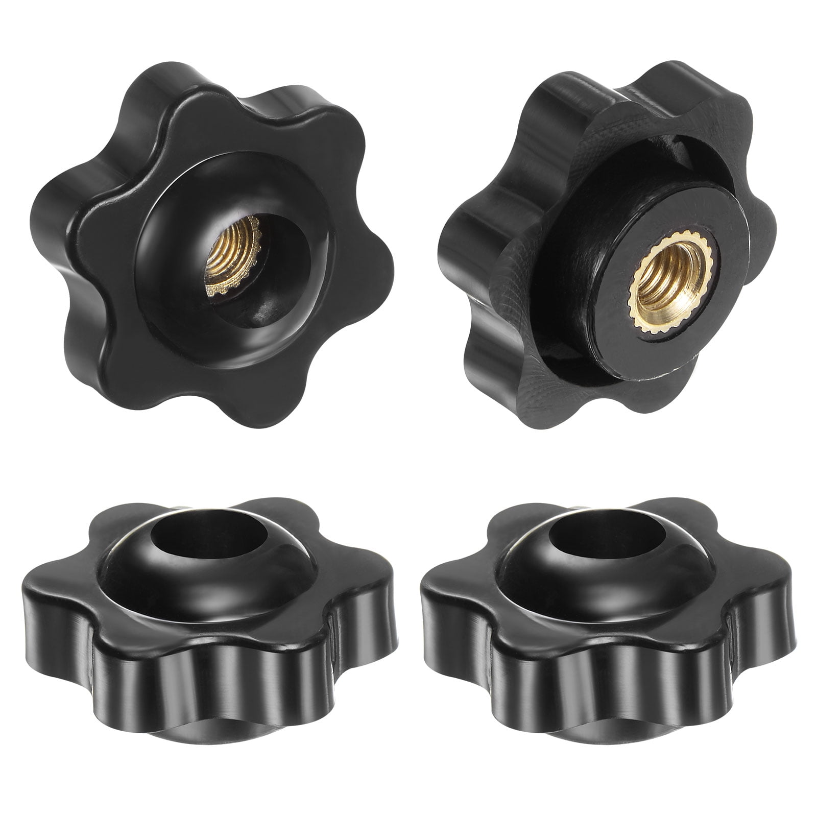 Uxcell 4 Pieces Star Knobs M5 Female Thread 25mm Head Through Hole Clamping Handles Nuts Black ...