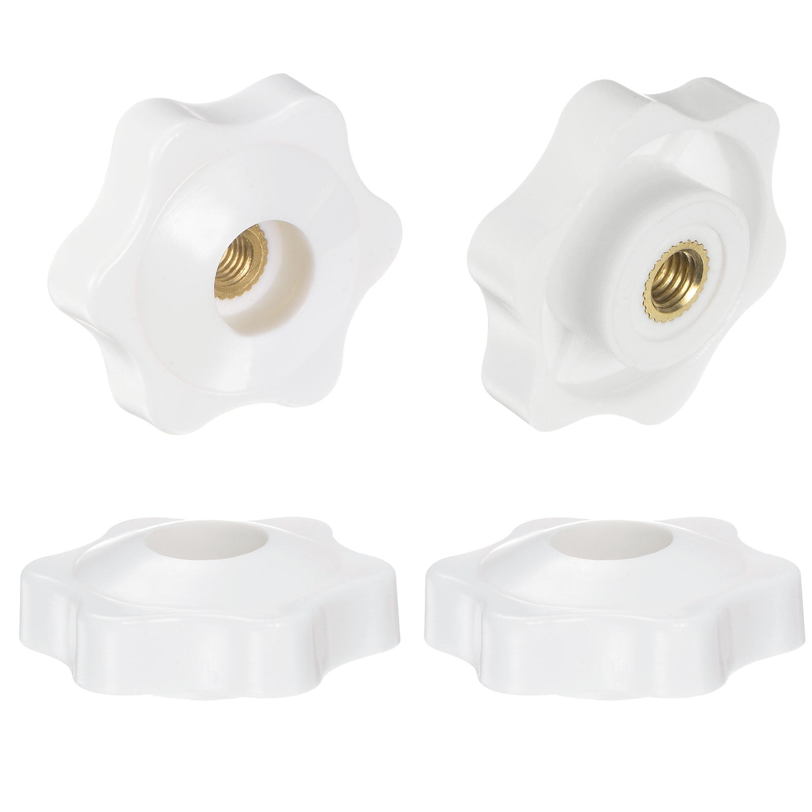 Uxcell 4 Pieces Star Knobs M5 Female Thread 32mm Head Through Hole Clamping Handles Nuts White ...