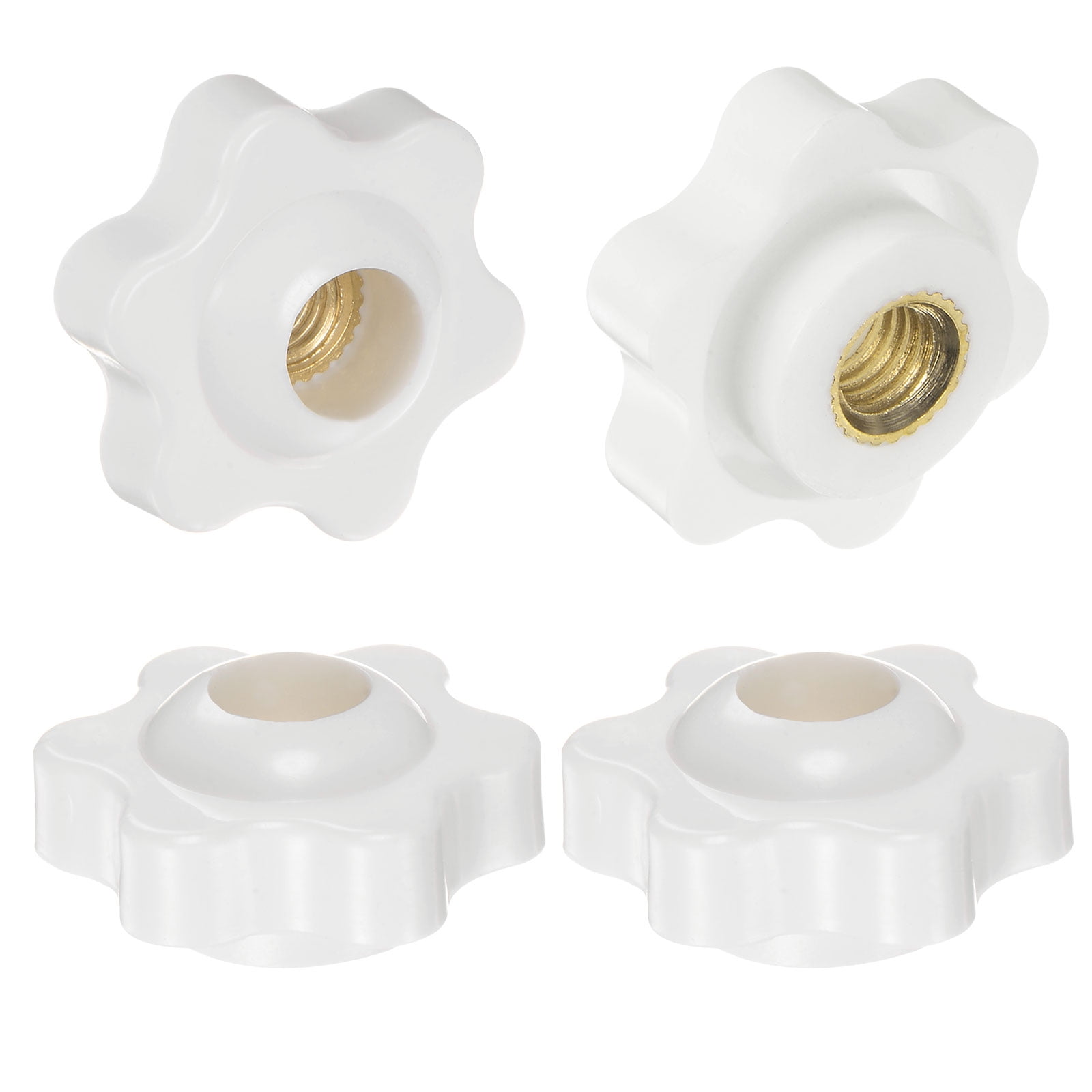 Uxcell 4 Pieces Star Knobs M6 Female Thread 25mm Head Through Hole Clamping Handles Nuts White ...