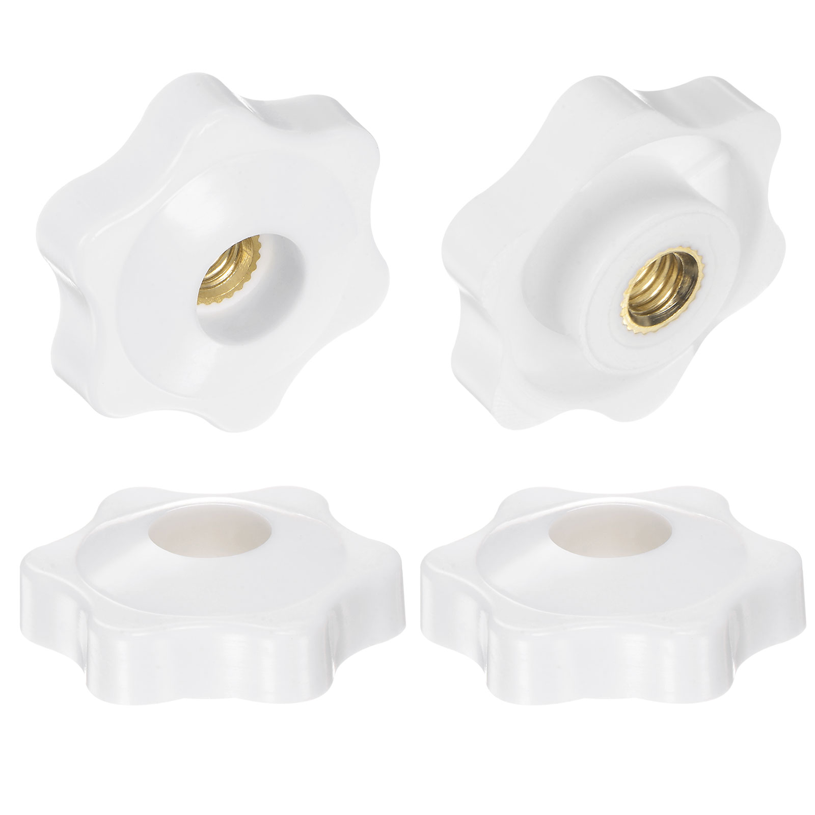 Uxcell 4 Pieces Star Knobs M6 Female Thread 32mm Head Through Hole Clamping Handles Nuts White ...