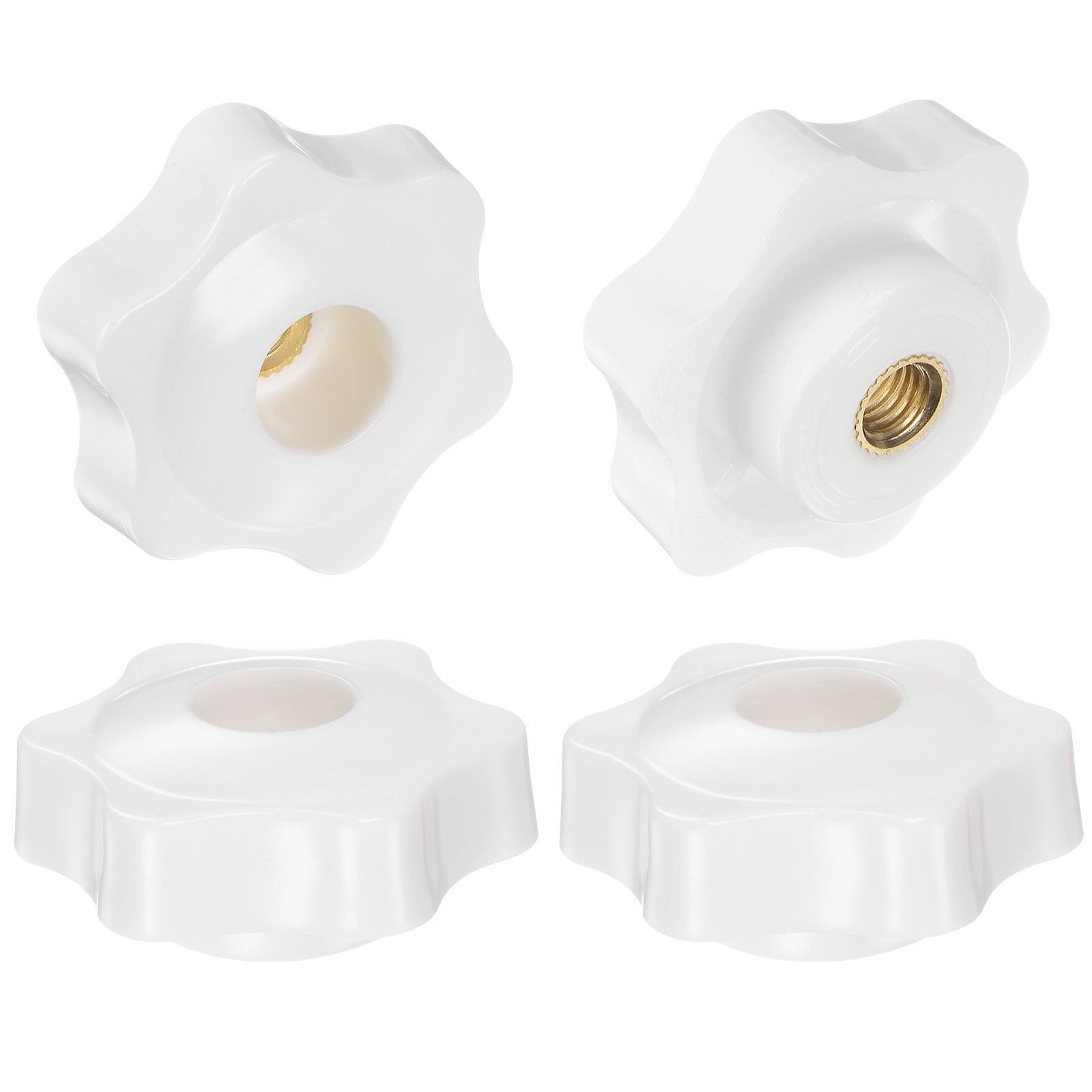 Uxcell 4 Pieces Star Knobs M6 Female Thread 38mm Head Through Hole Clamping Handles Nuts White ...