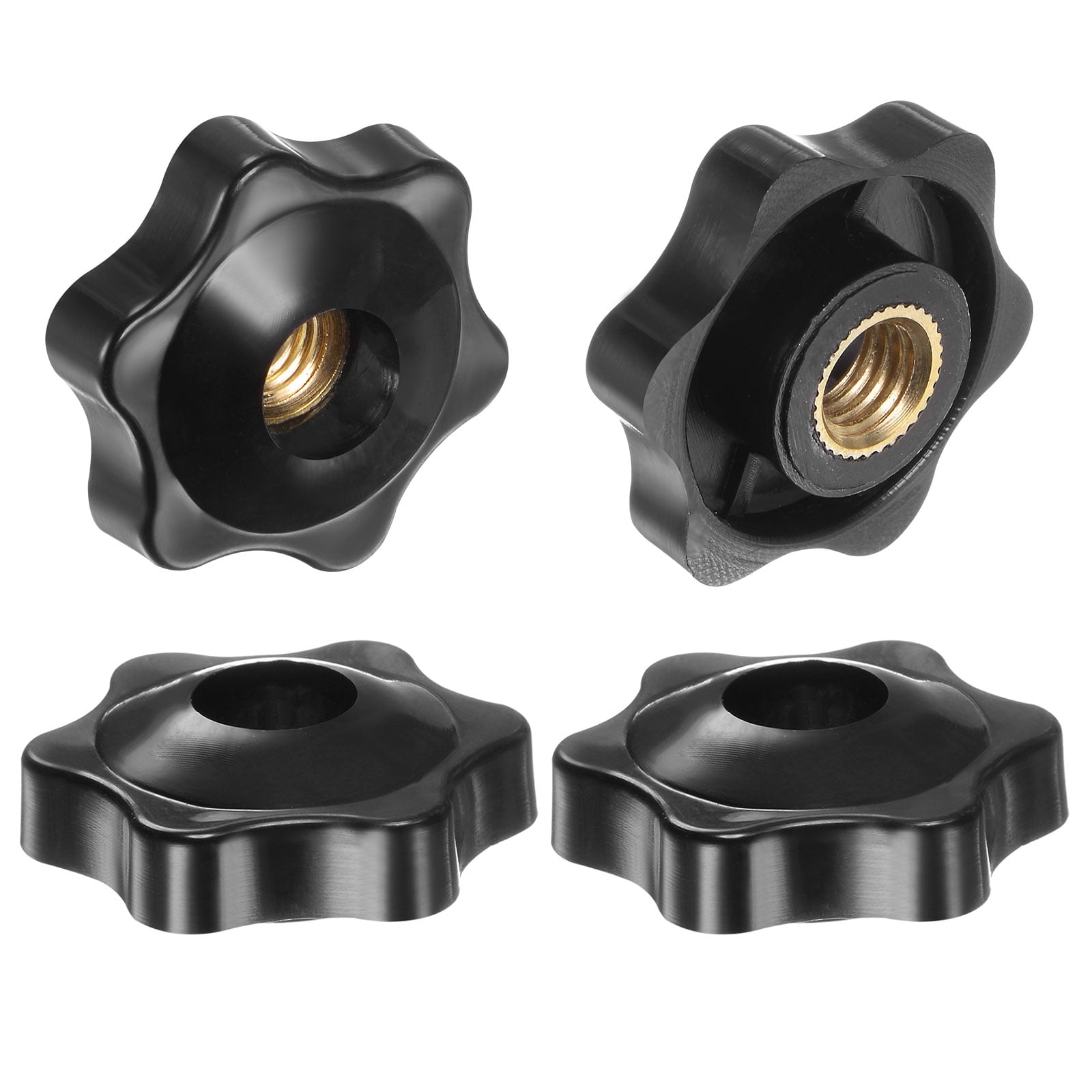 Uxcell 4 Pieces Star Knobs M8 Female Thread 32mm Head Through Hole Clamping Handles Nuts Black ...