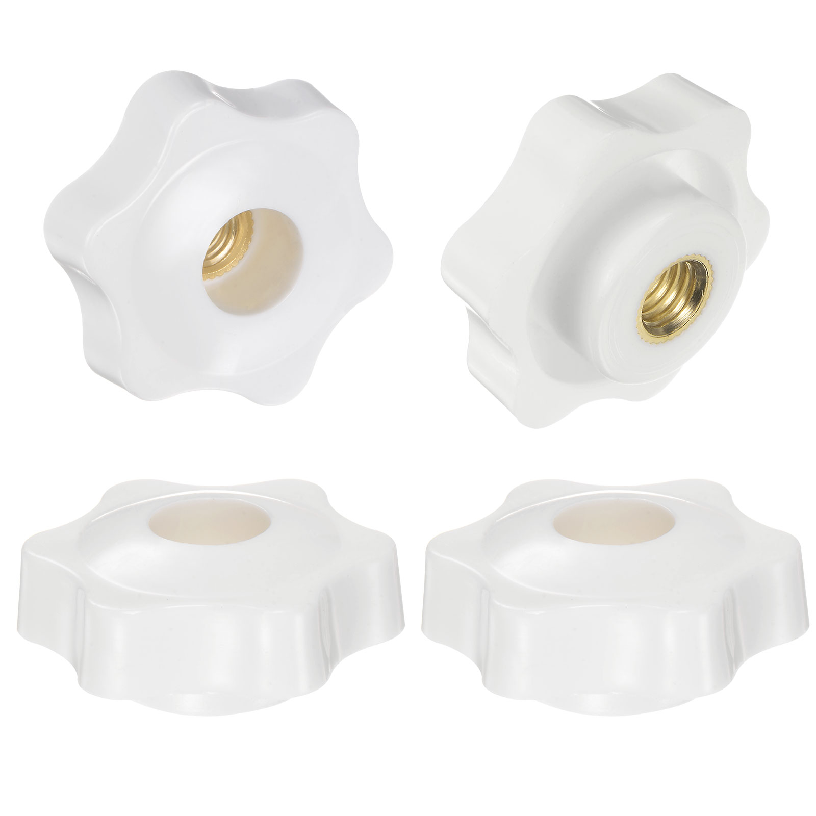 Uxcell 4 Pieces Star Knobs M8 Female Thread 38mm Head Through Hole Clamping Handles Nuts White ...