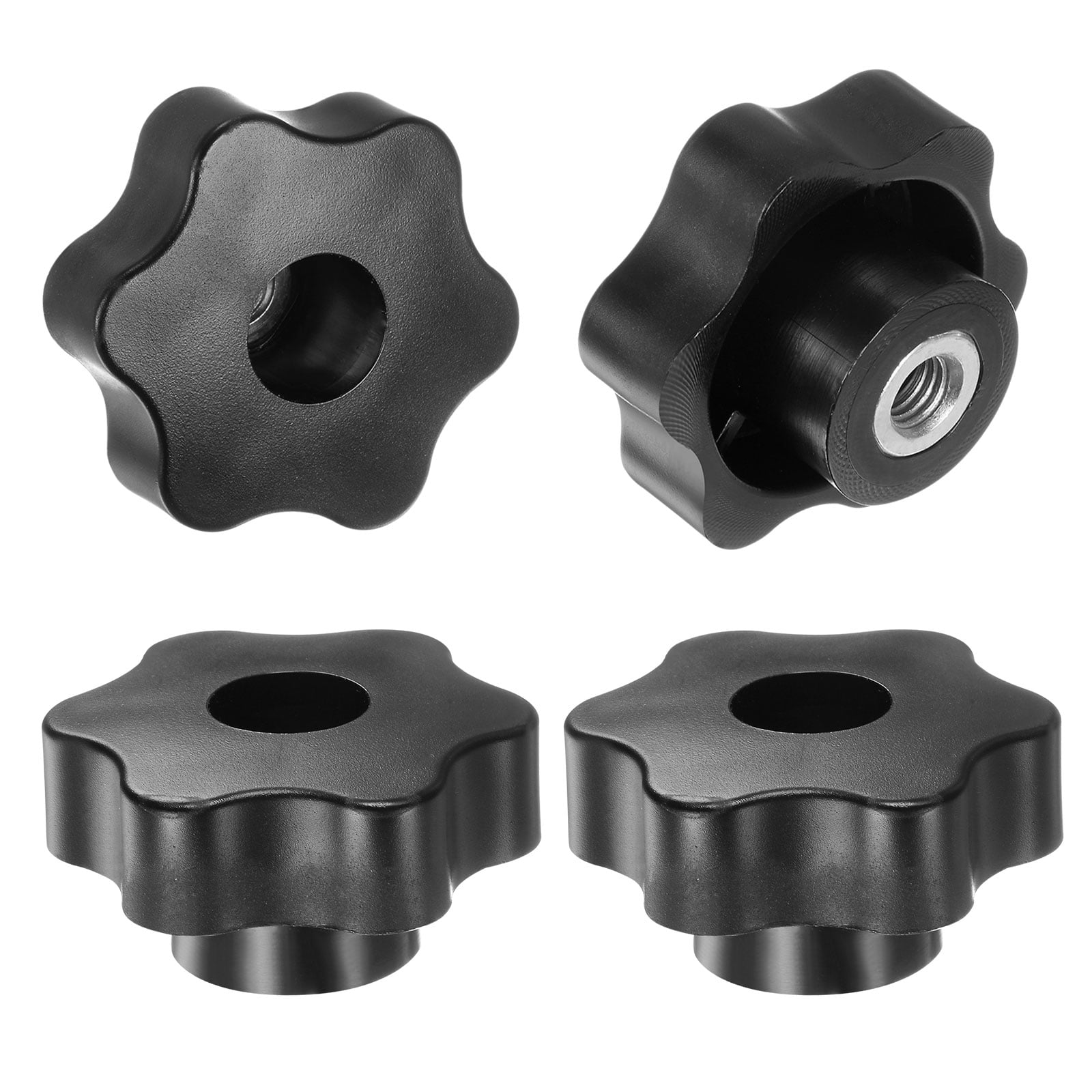 Uxcell 4 Pieces Star Knobs M8 Female Thread 48mm Head Through Hole Clamping Handles Nuts Black ...