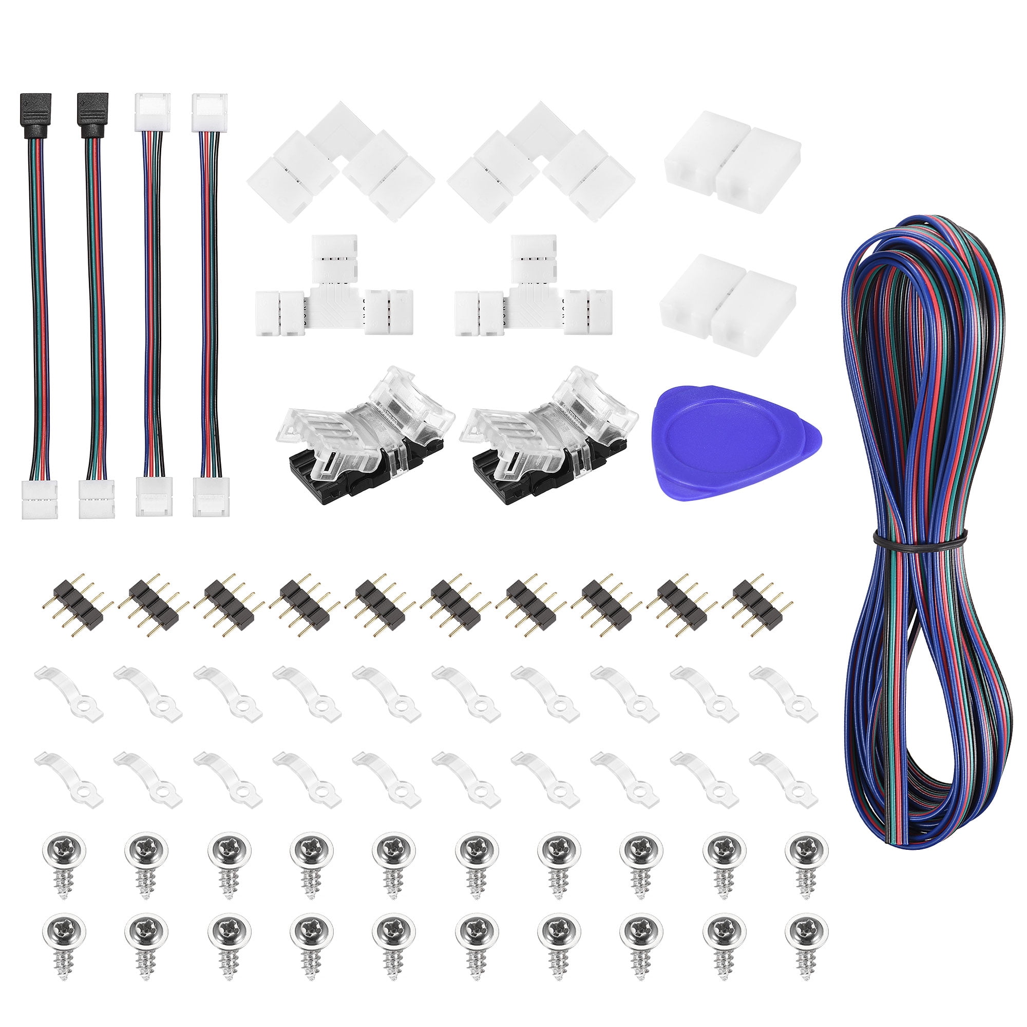 Uxcell 4 Pin 10mm RGB LED Connector Kit, Include 5M Extension Cable ...