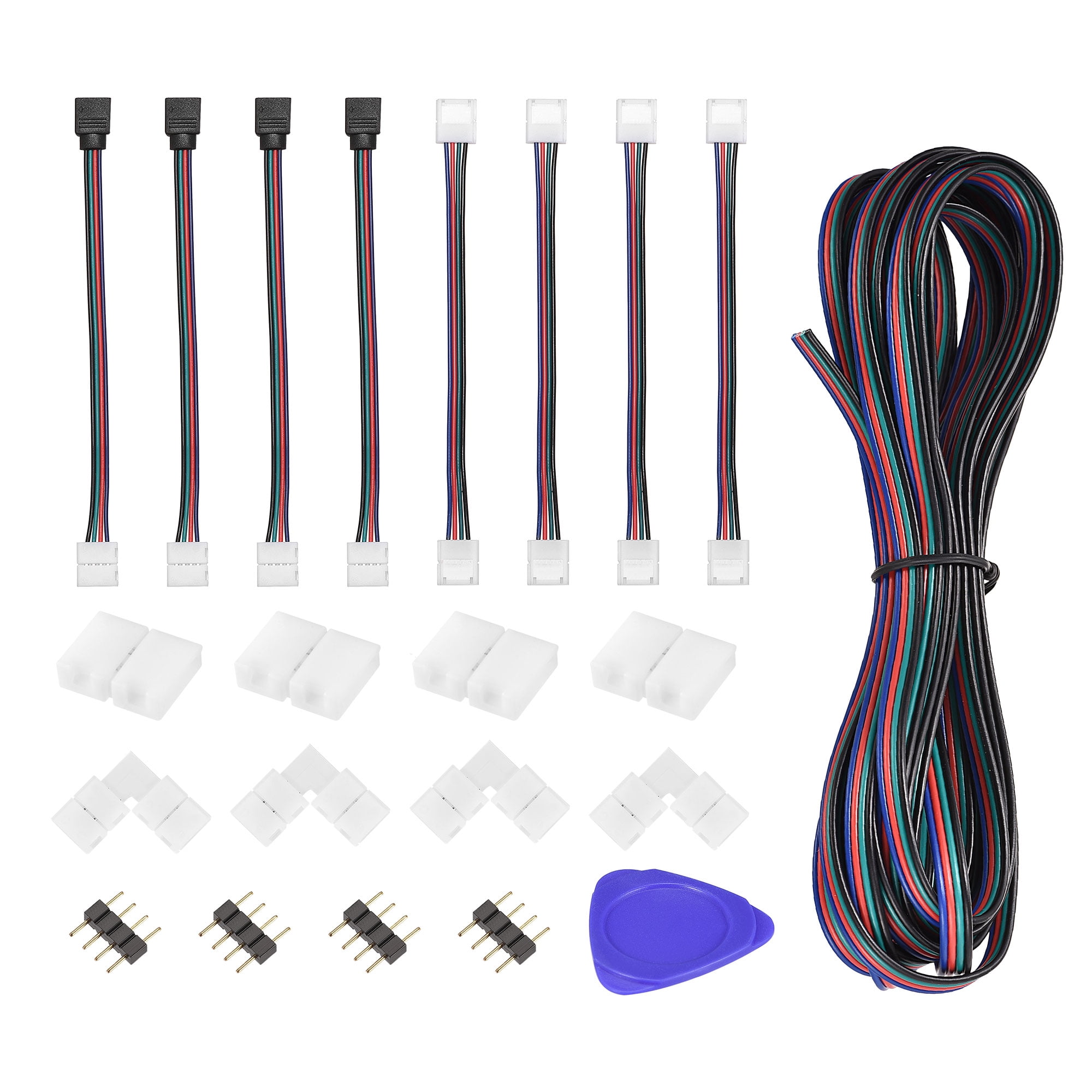 Uxcell 4 Pin 10mm RGB LED Connector Kit, Include 5M Extension Cable ...