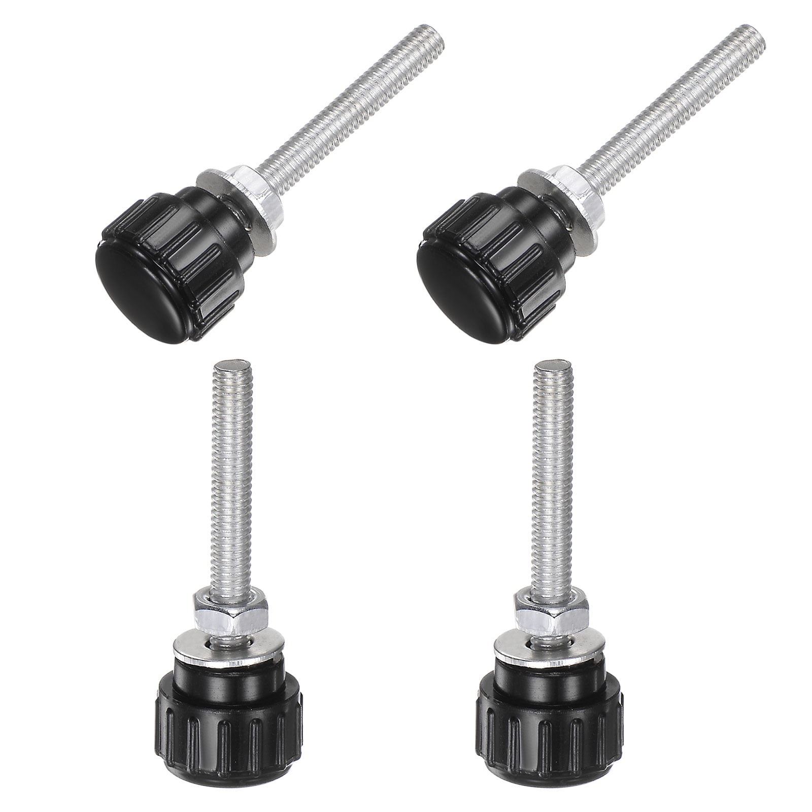 Uxcell 4 Set Male Thread Head Knurled Clamping Knobs Thumb Screws with Nuts Washers Black M4 x ...