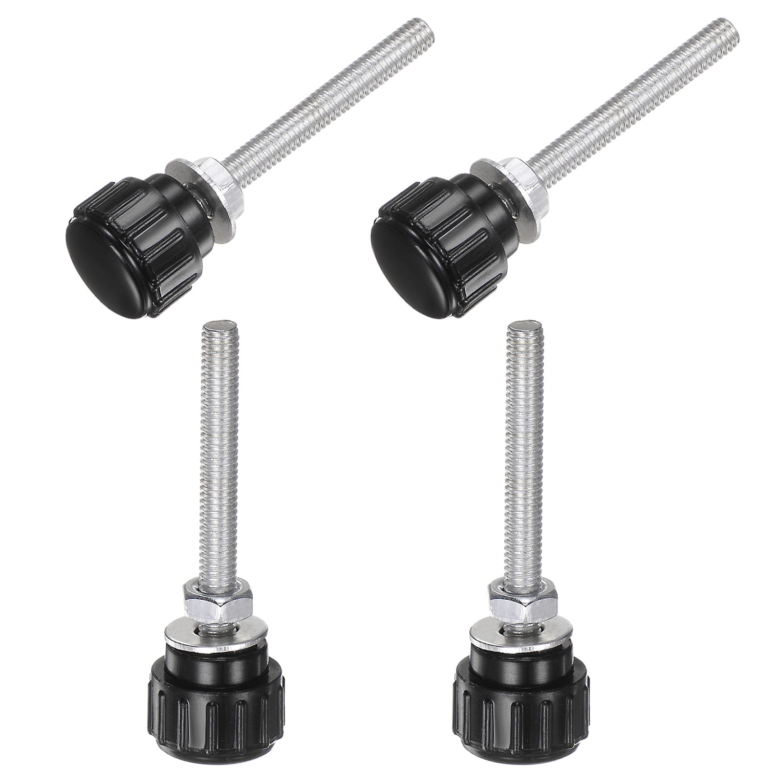 Uxcell 4 Set Male Thread Head Knurled Clamping Knobs Thumb Screws with Nuts Washers Black M4 x ...
