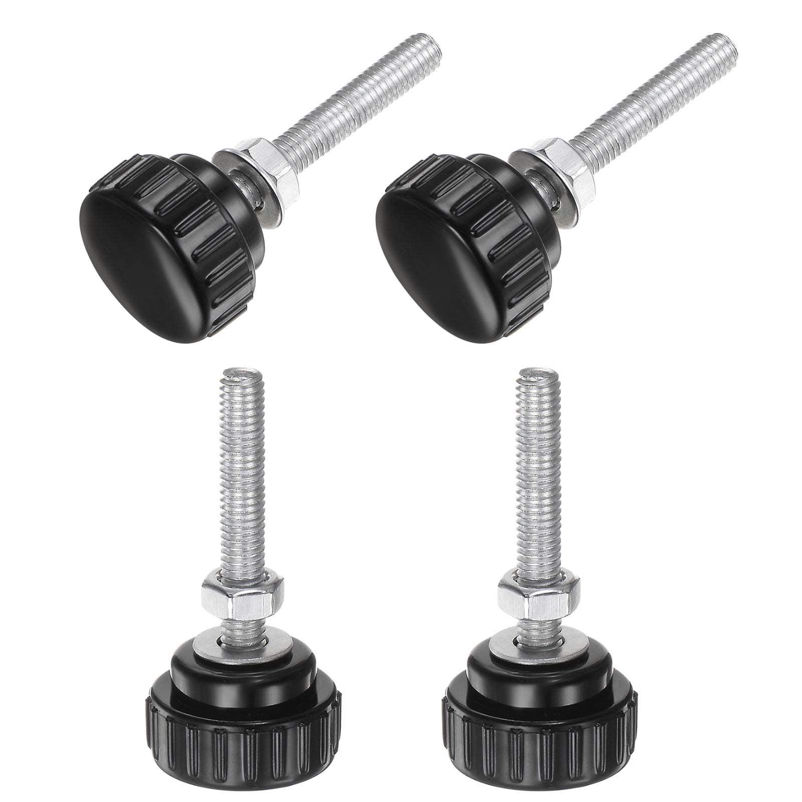 Uxcell 4 Set Male Thread Head Knurled Clamping Knobs Thumb Screws with Nuts Washers Black M6 x ...