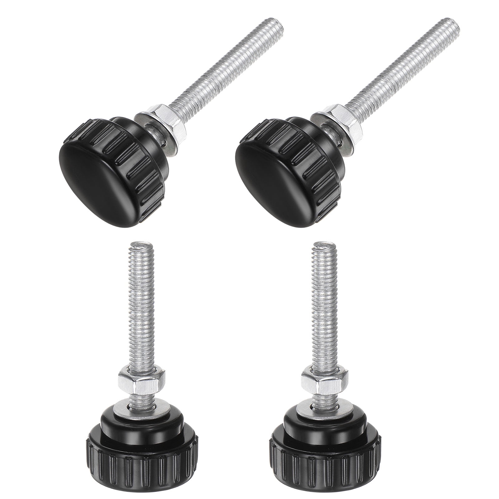 Uxcell 4 Set Male Thread Head Knurled Clamping Knobs Thumb Screws with Nuts Washers Black M6 x ...