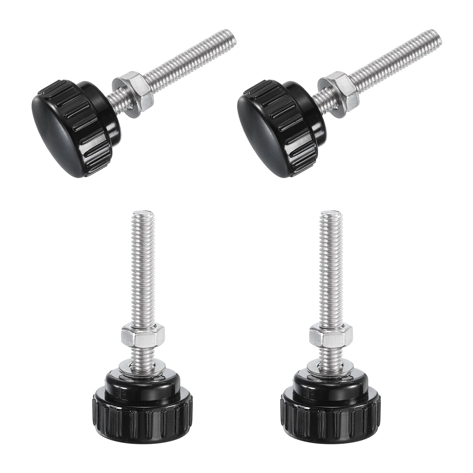 Uxcell 4 Sets Knurled Knobs Thumb Screws with Nuts Washers, Metric M6 x 45mm 304 Stainless Steel ...