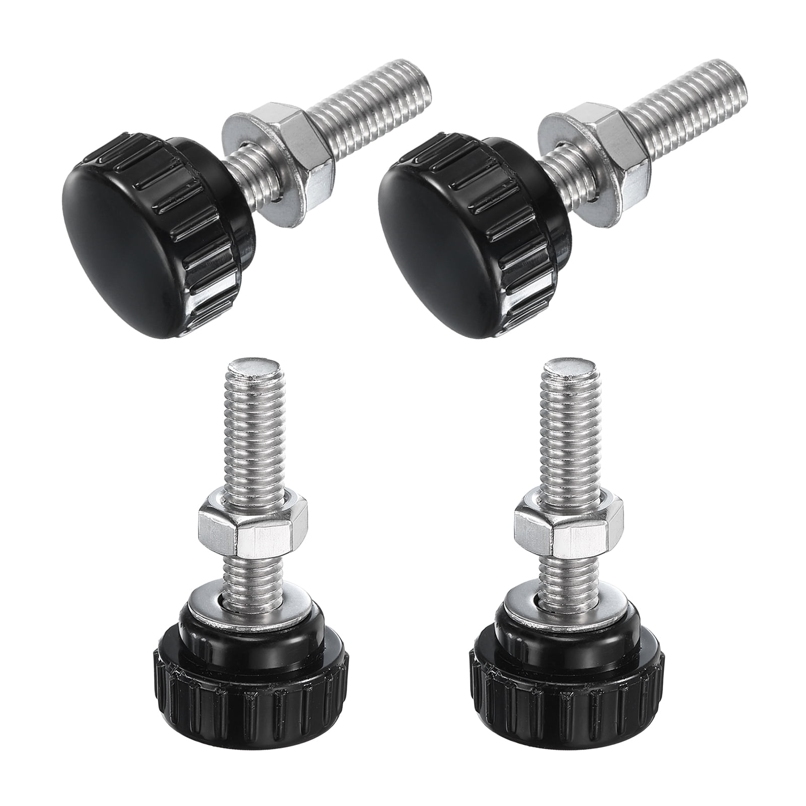 Uxcell 4 Set Male Thread Head Knurled Clamping Knobs Thumb Screws with Nuts Washers Black M8 x ...
