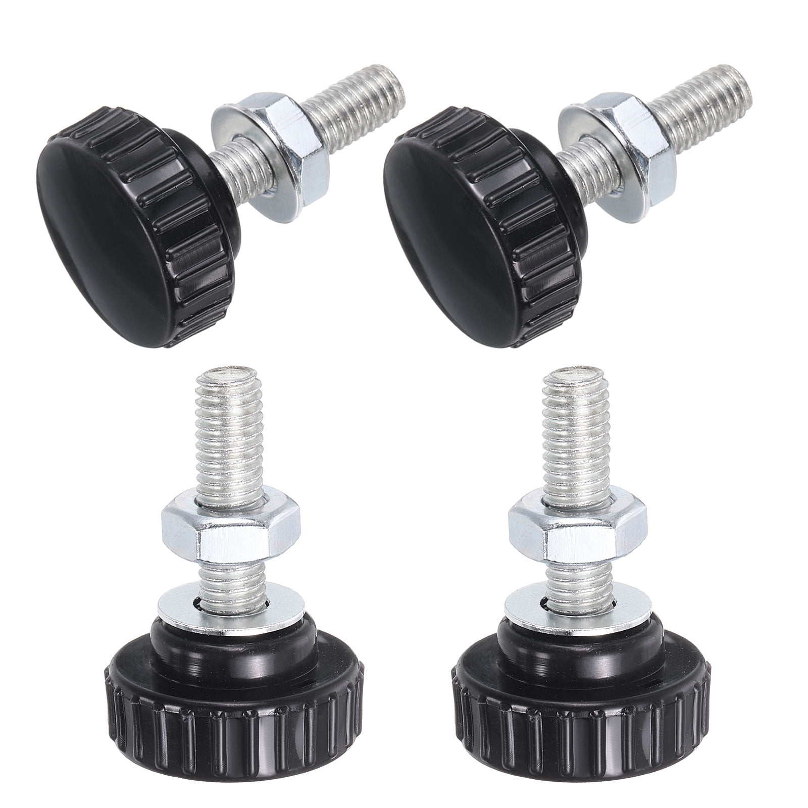 Uxcell 4 Set Male Thread Head Knurled Clamping Knobs Thumb Screws with Nuts Washers Black M8 x ...