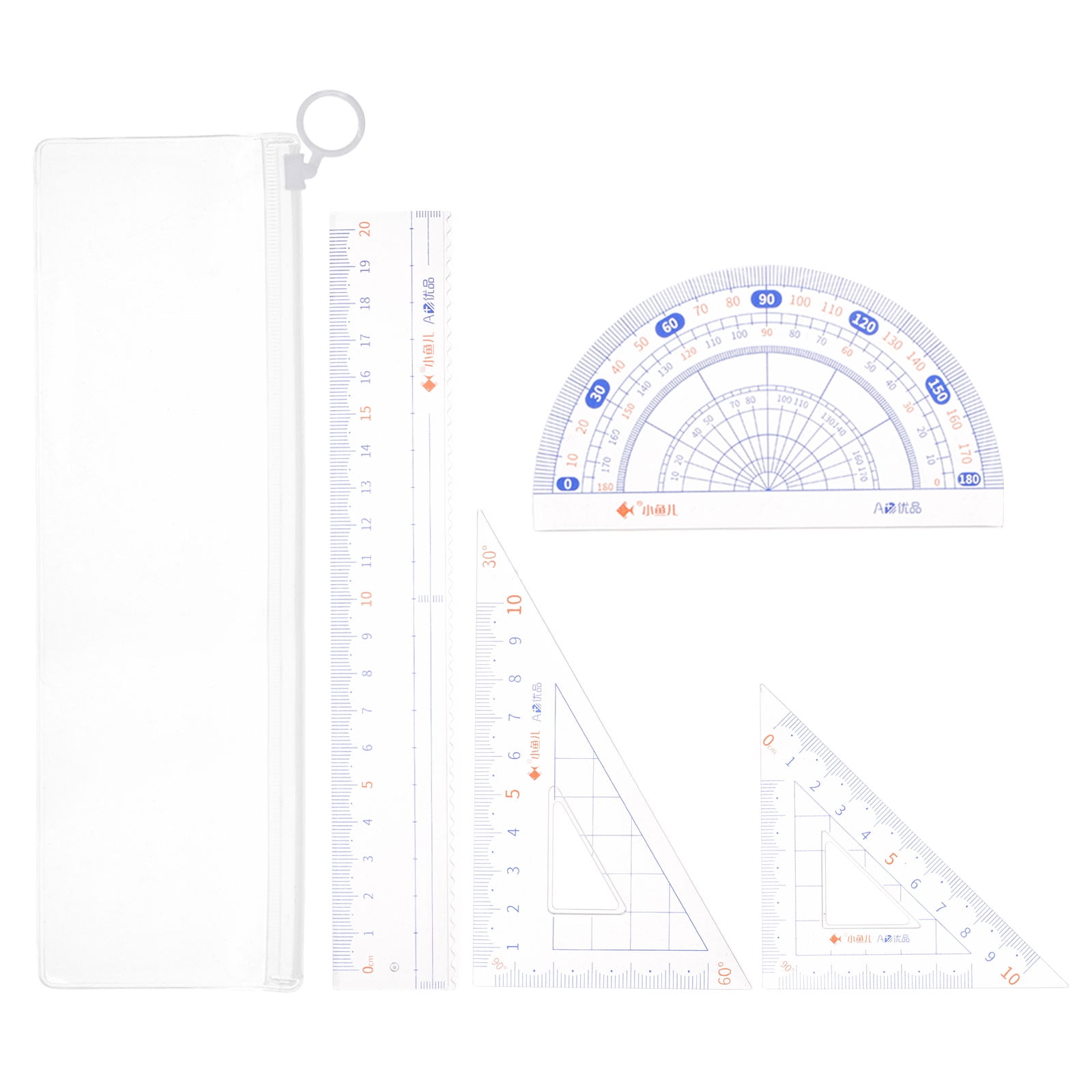 Uxcell 4 in 1 Ruler Set 20cm Straight Ruler Protractor Triangle ...