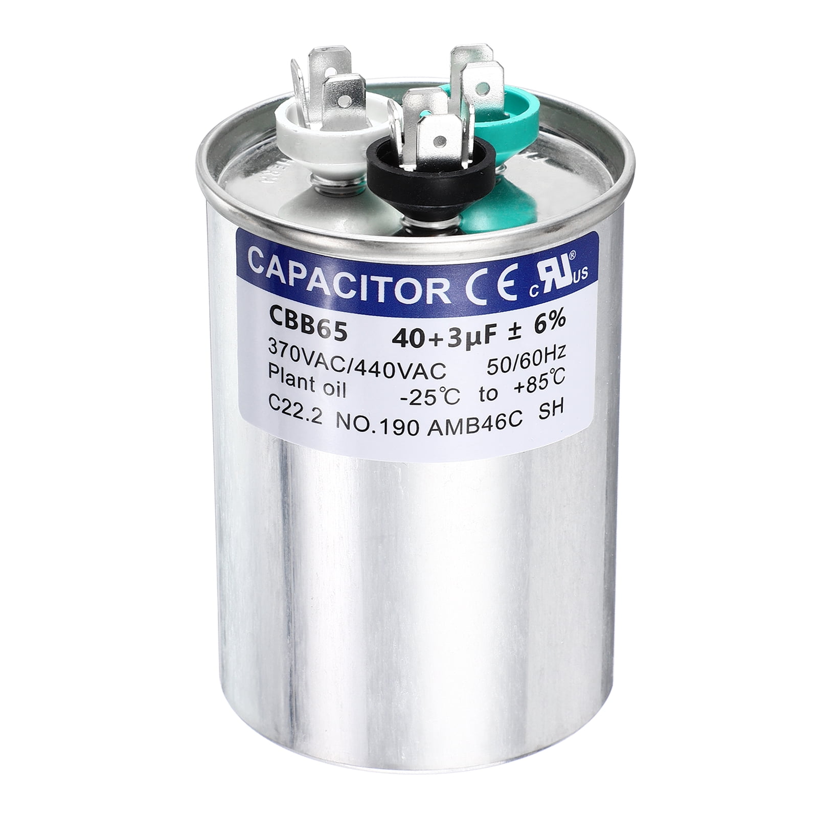 Uxcell 40+3 MFD CBB65 Run Start Capacitor 40+3 uF, 370/440V Round AC Capacitor for AC Motor Run ...