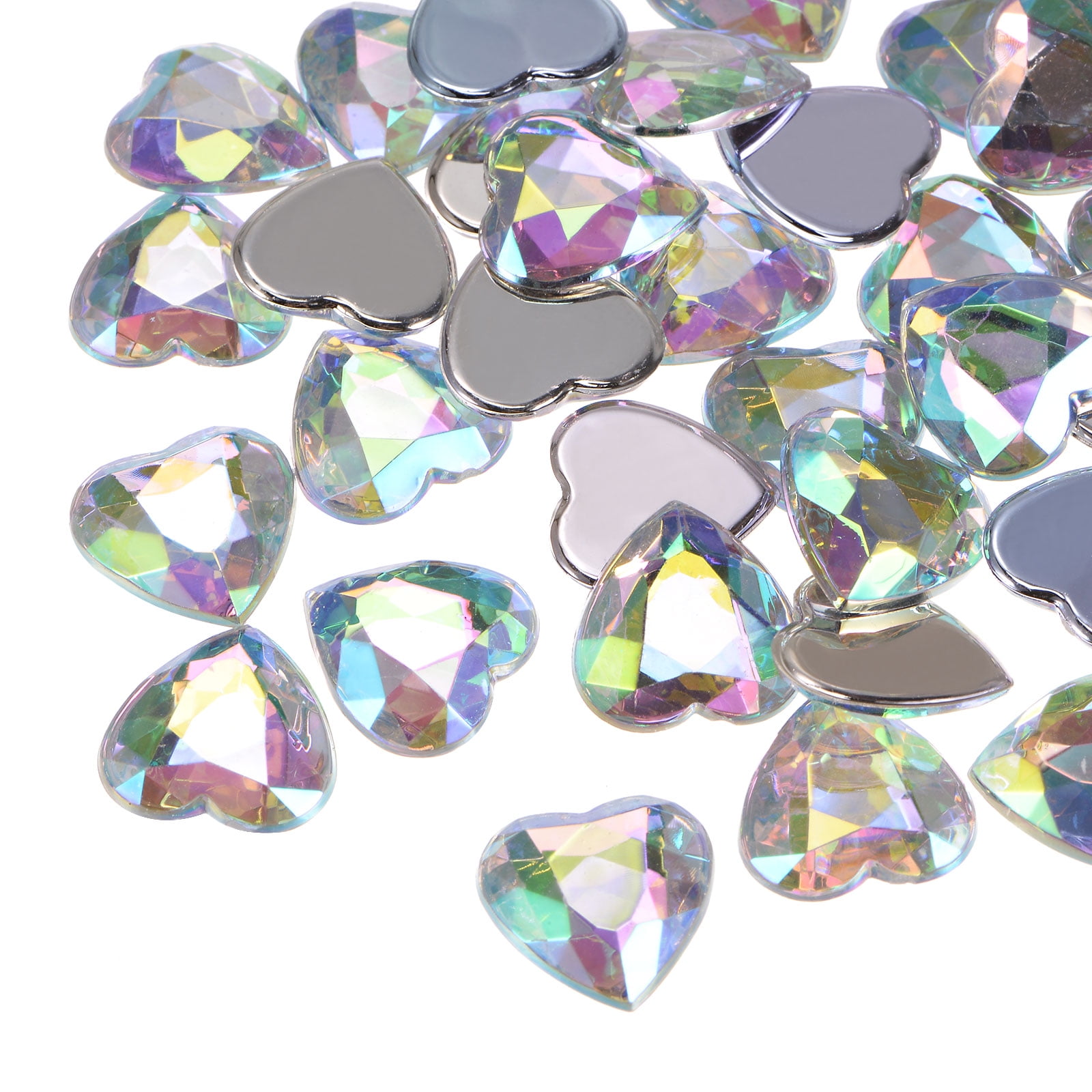 Uxcell 40 Pcs Acrylic Heart Rhinestone 15mm Flat Back Plastic Gems for ...