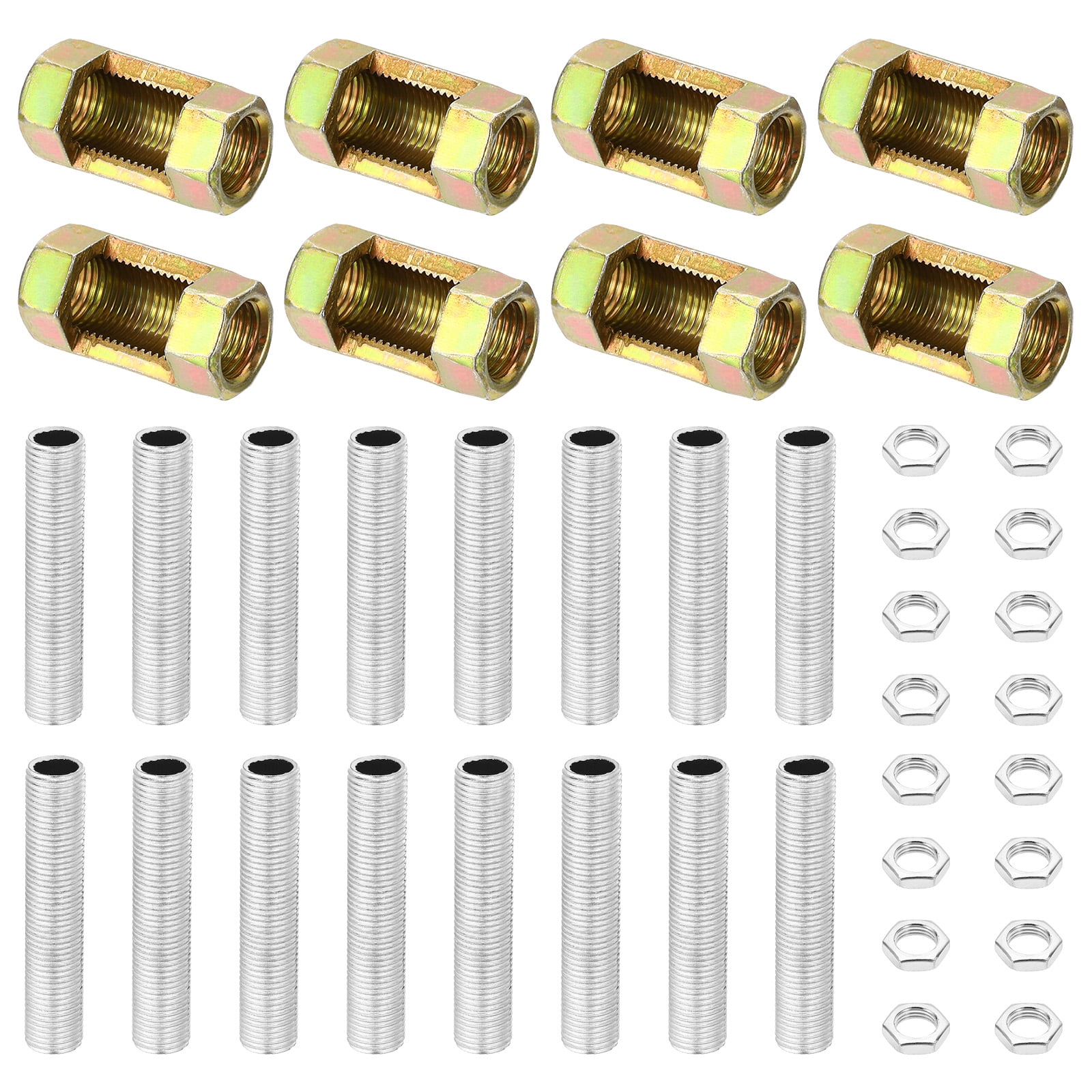 Uxcell 40 Pcs M10×30 Metal Hexagon Open Coupling Nut with Threaded Pipe ...