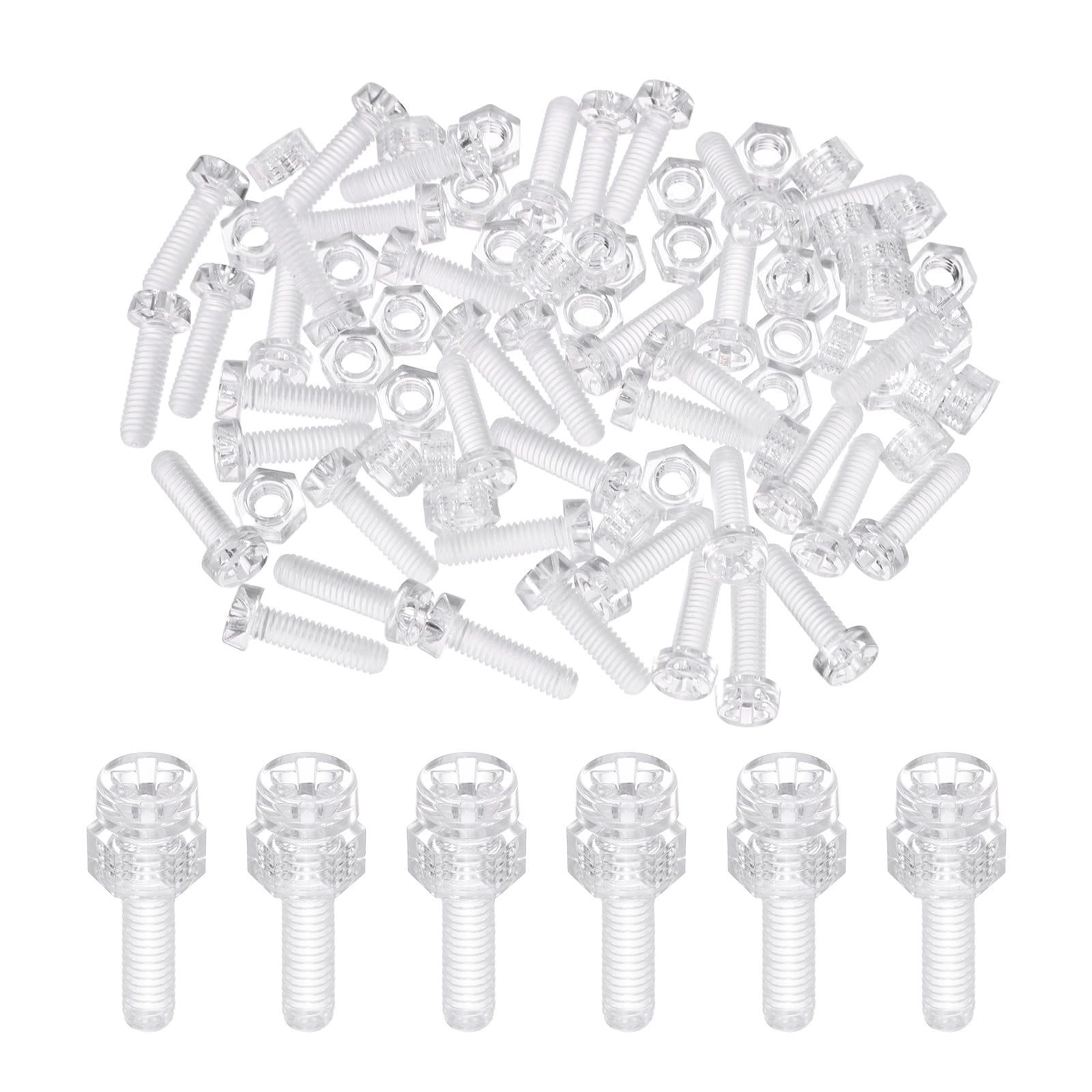 Uxcell 40 Set M4x14mm Clear Acrylic Phillips Round Head Screws with Hex Nuts Kit - Walmart.com