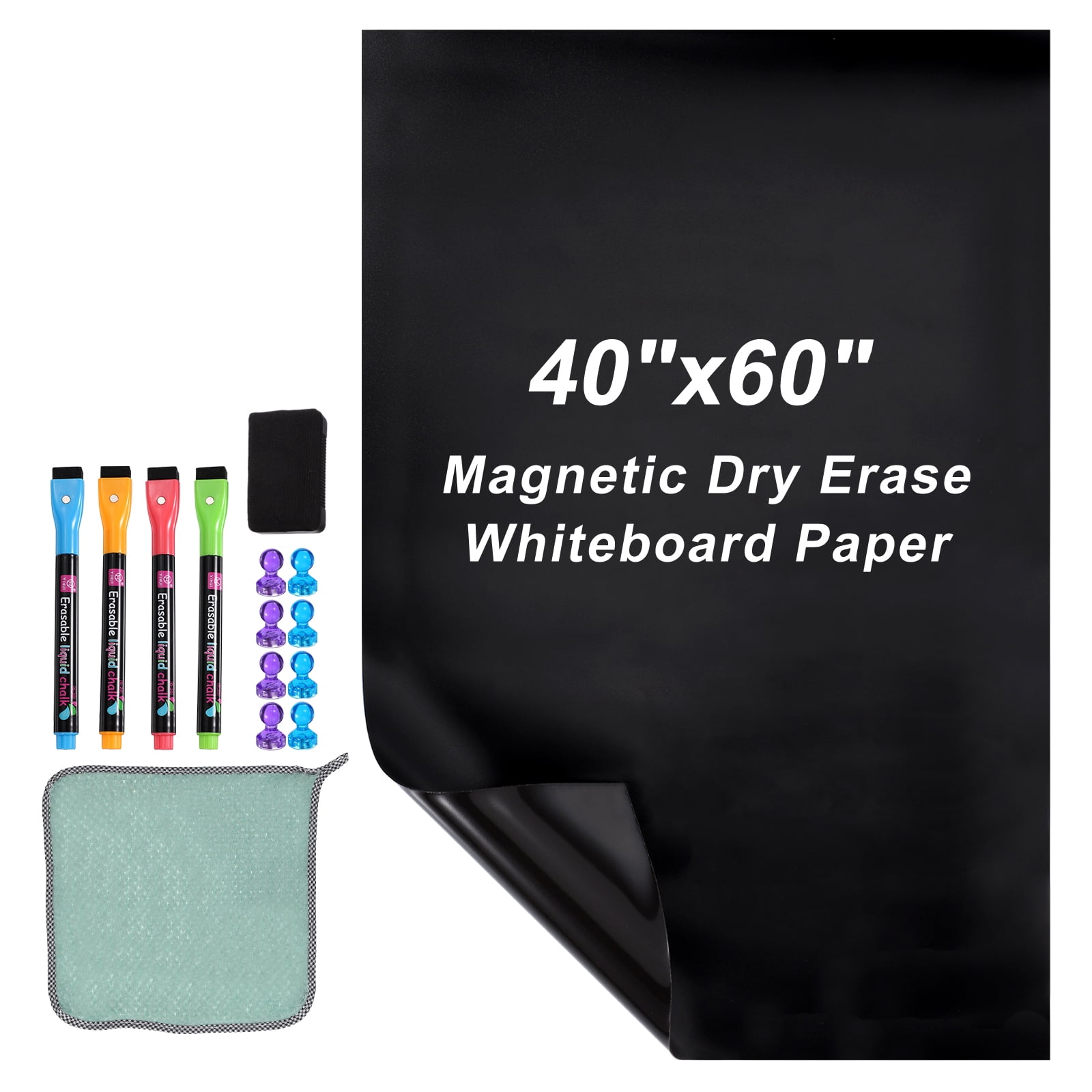 Uxcell 40"x60" Self Adhesive Magnetic Dry Erase Blackboard Paper Set ...