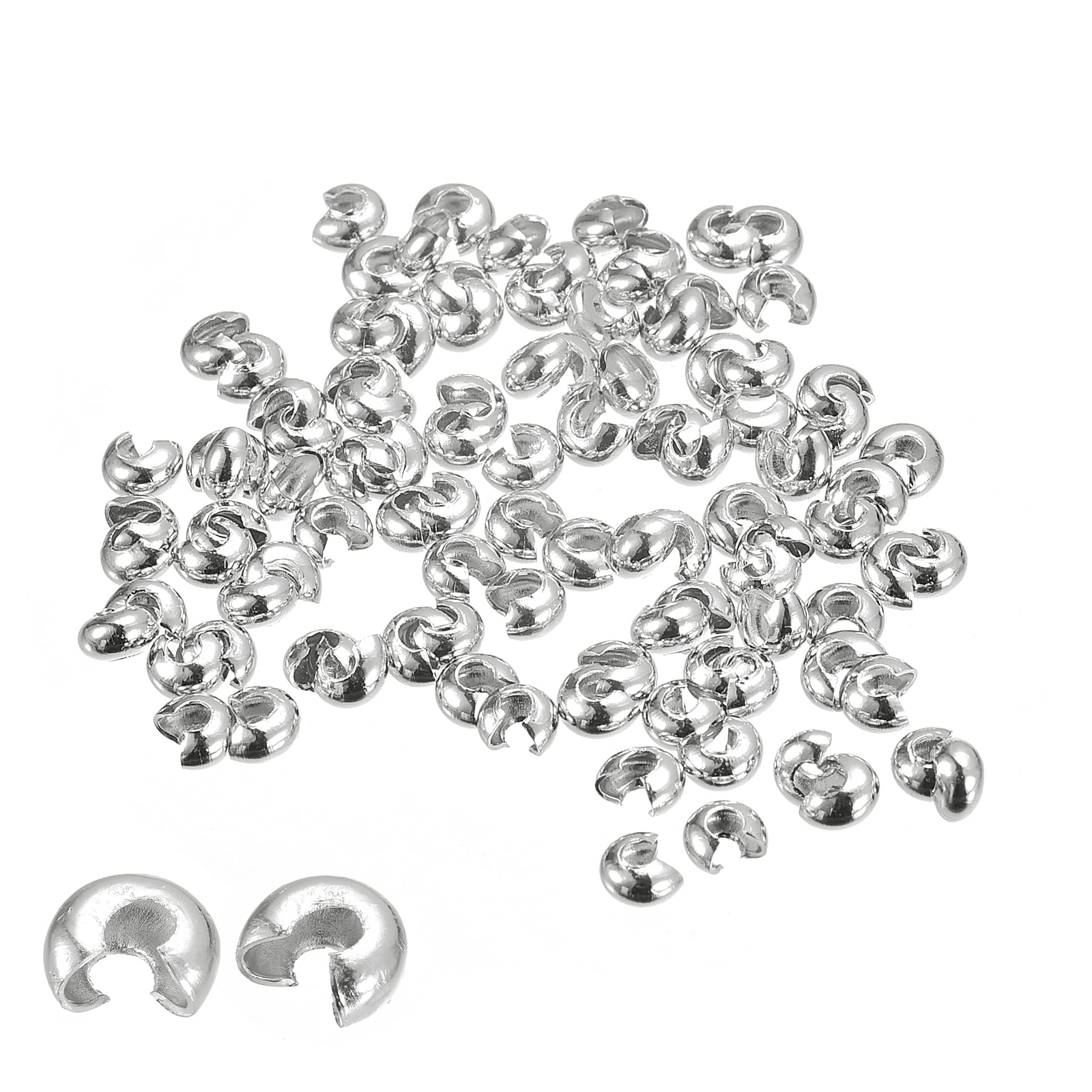 Uxcell 400 Pack 4mm Crimp Beads Covers Round Open Beads End Tips Silver ...