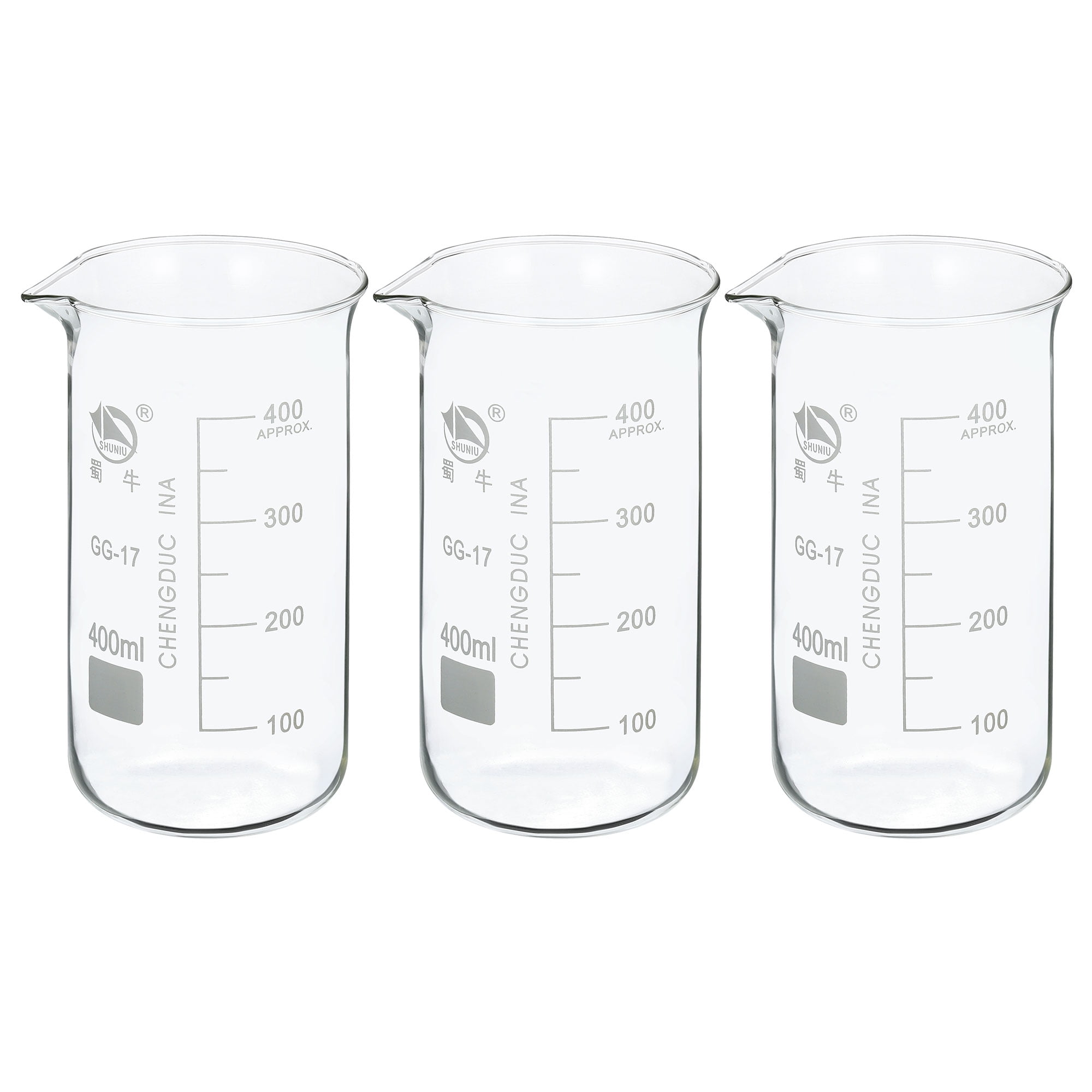 Uxcell 400ml Tall Form Glass Beaker 3.3 Borosilicate Graduated Lab Measuring Cups 3 Pack ...