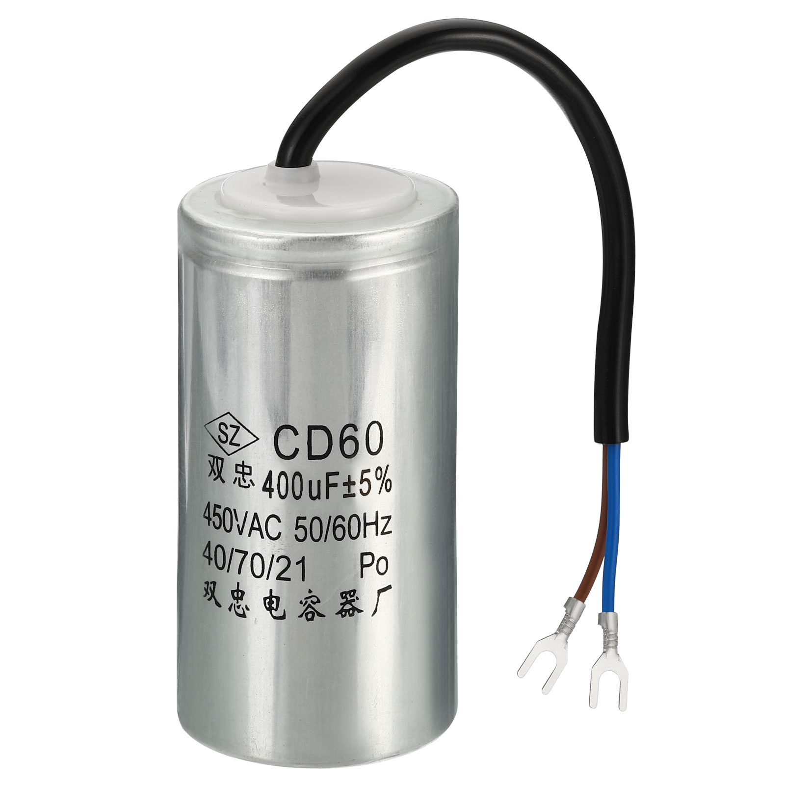 Uxcell 400uF 450VAC 2 Wires 5% Tolerance 50/60Hz CD60 Run Capacitor ...