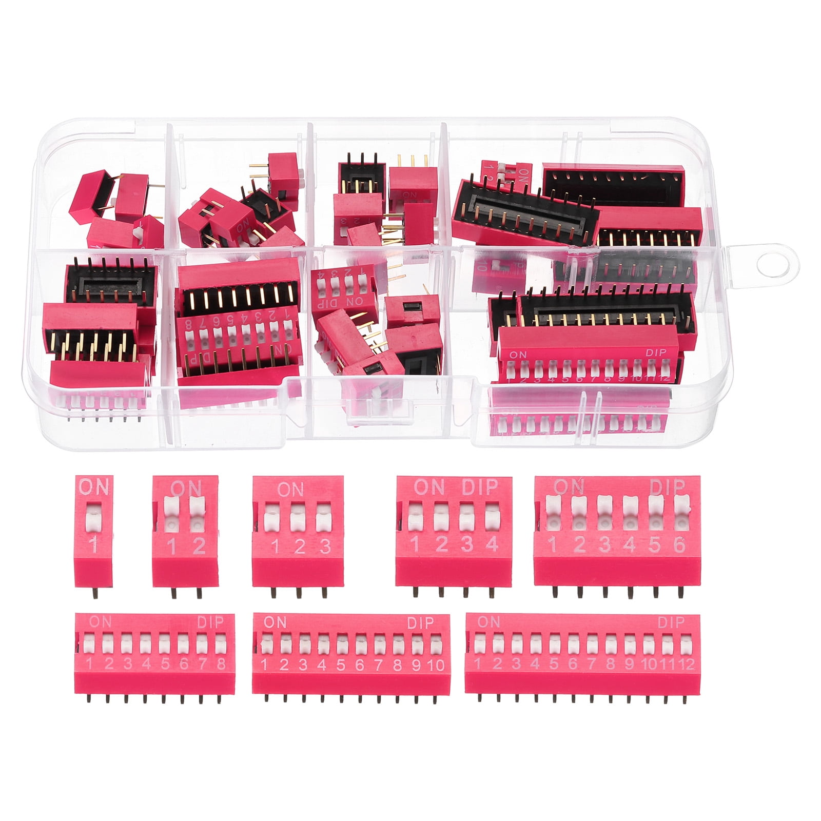 Uxcell 40pcs Double Row Dip Switch Assorted Kit in Box 1 2 3 4 6 8 10 ...
