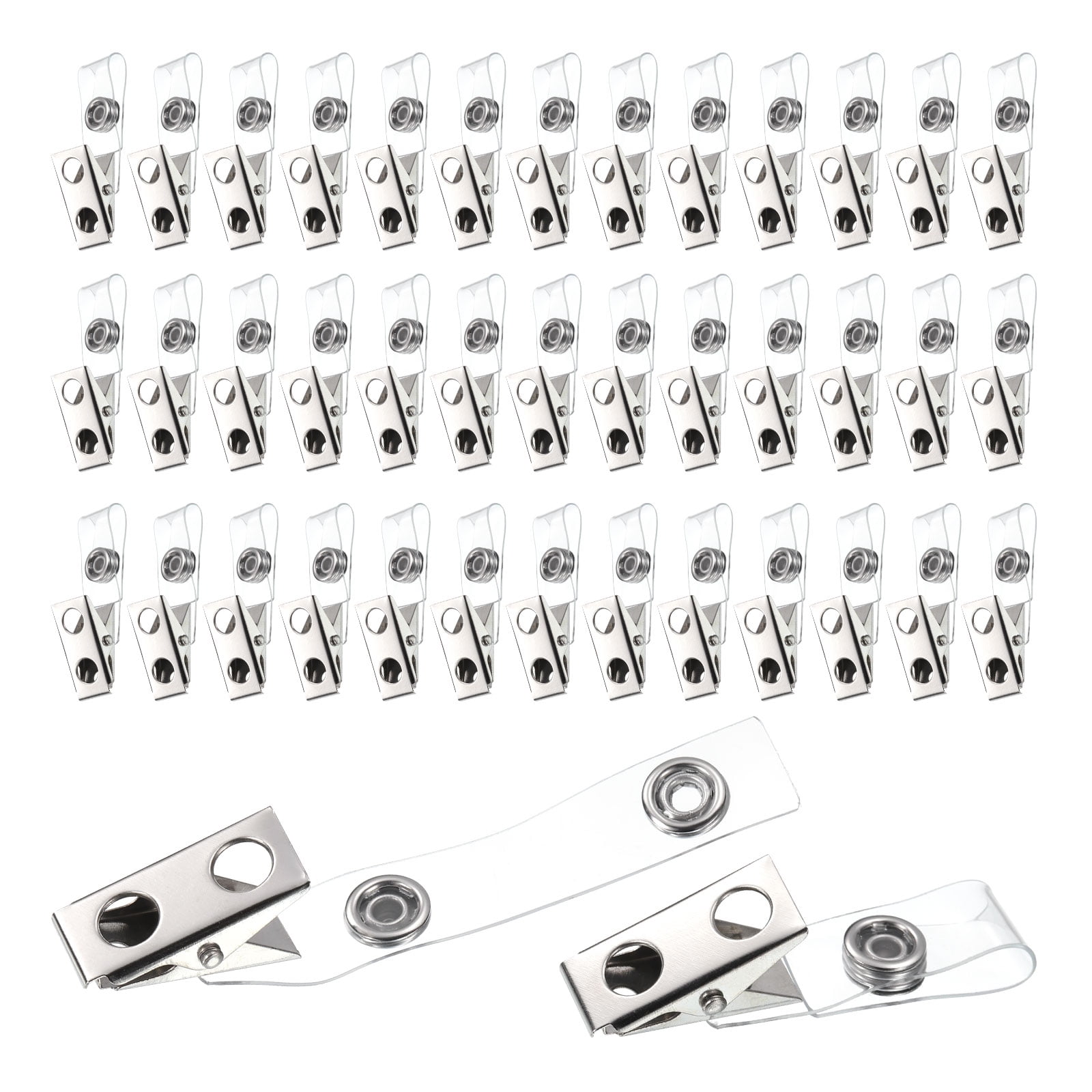 Uxcell 40pcs Metal Badge Clips with Clear PVC Straps Double Hole ID ...