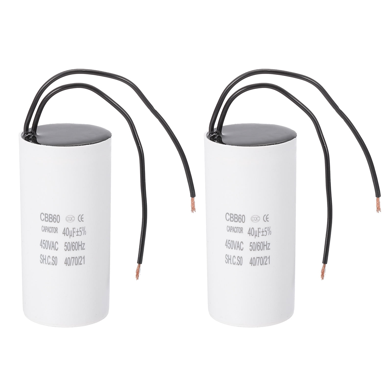 Uxcell 40uF CBB60 Running Capacitor, 2 Pcs Run Capacitor with 2 Wires ...