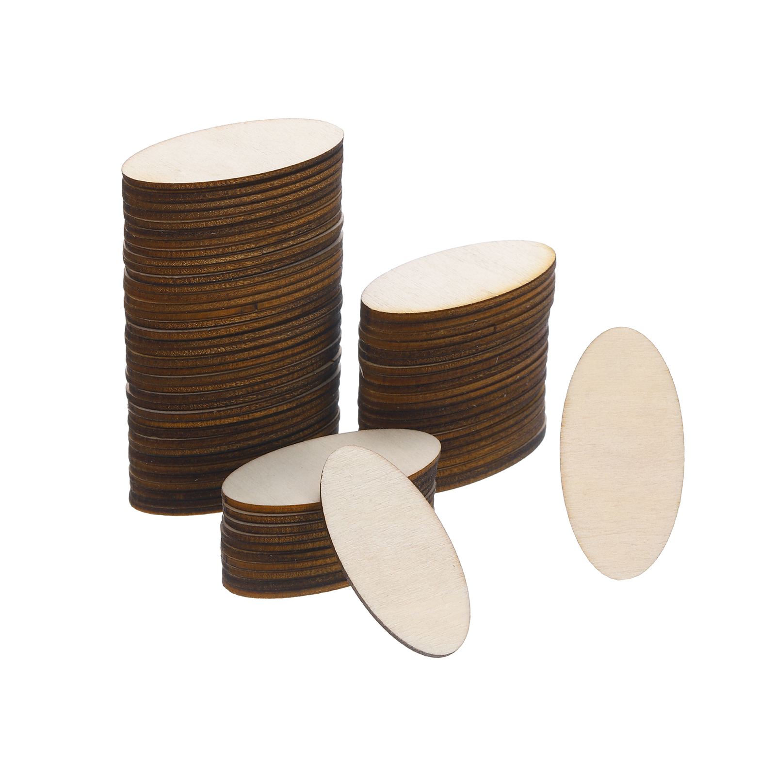 Uxcell 40x20mm Wood Pieces, 100 Pack Unfinished Oval Wood Shapes Blank ...