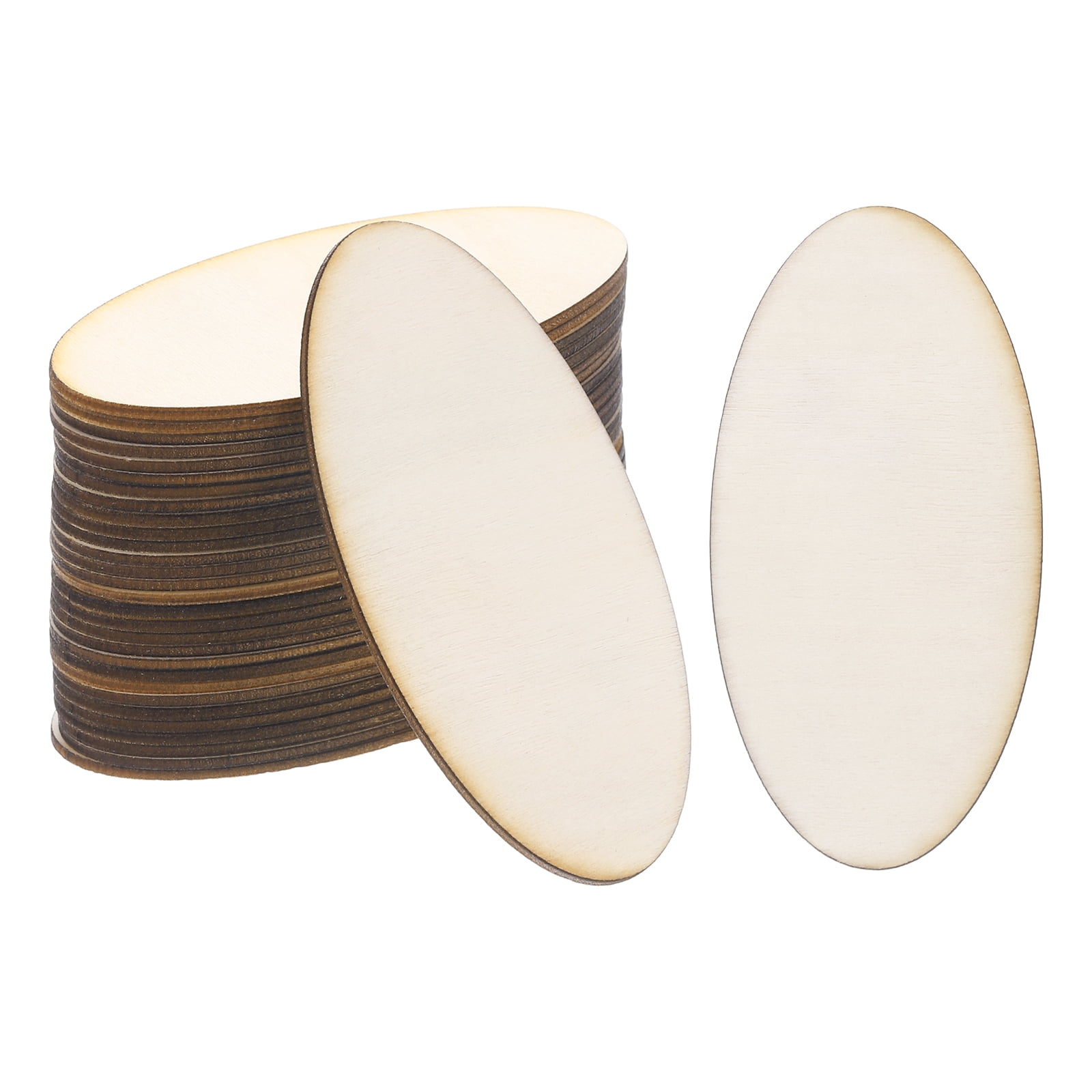 Uxcell 40x20mm Wood Pieces, 30 Pack Unfinished Oval Wood Shapes Blank ...