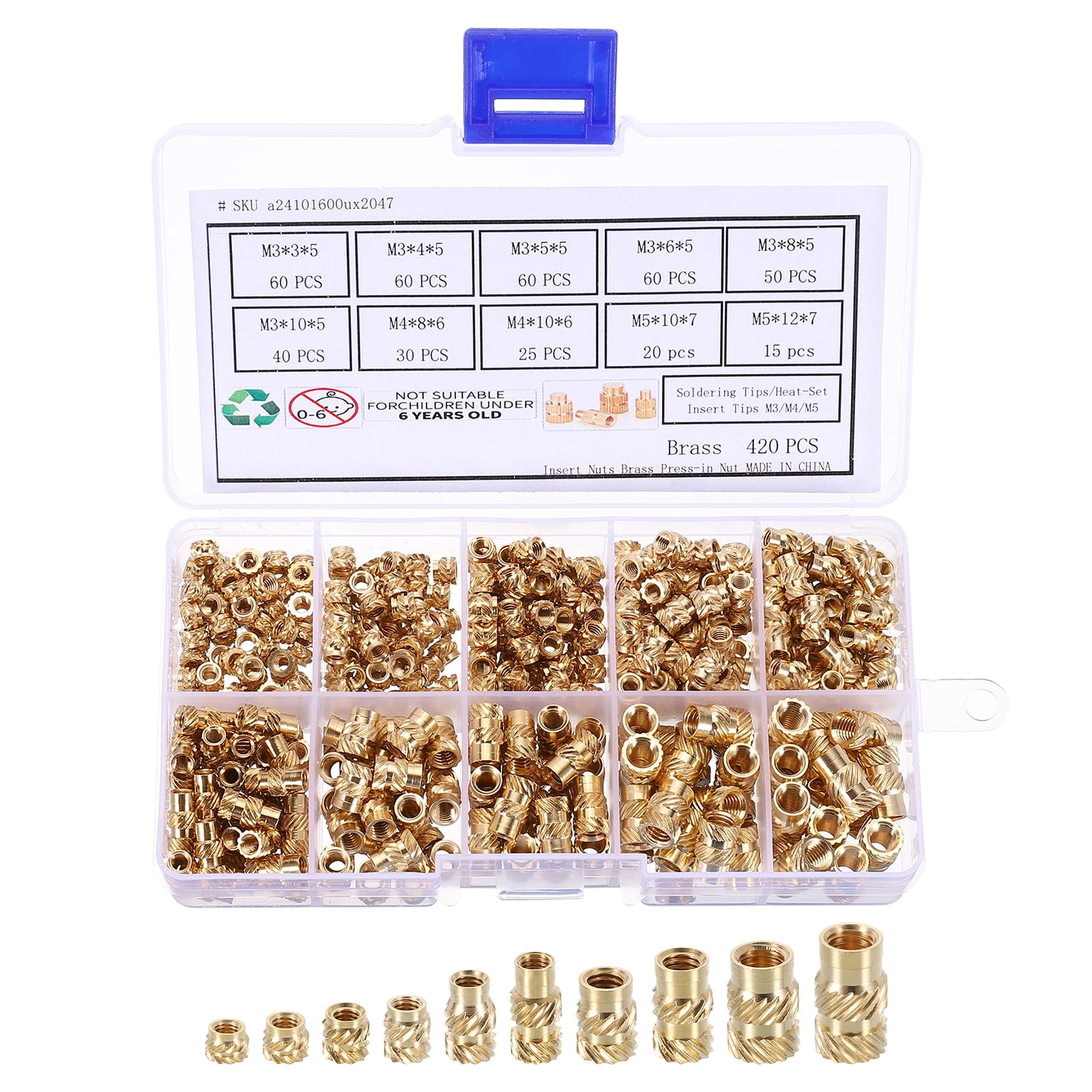 Uxcell 420pcs M3 M4 M5 Metric Threaded Inserts Brass Heat Set Insert ...