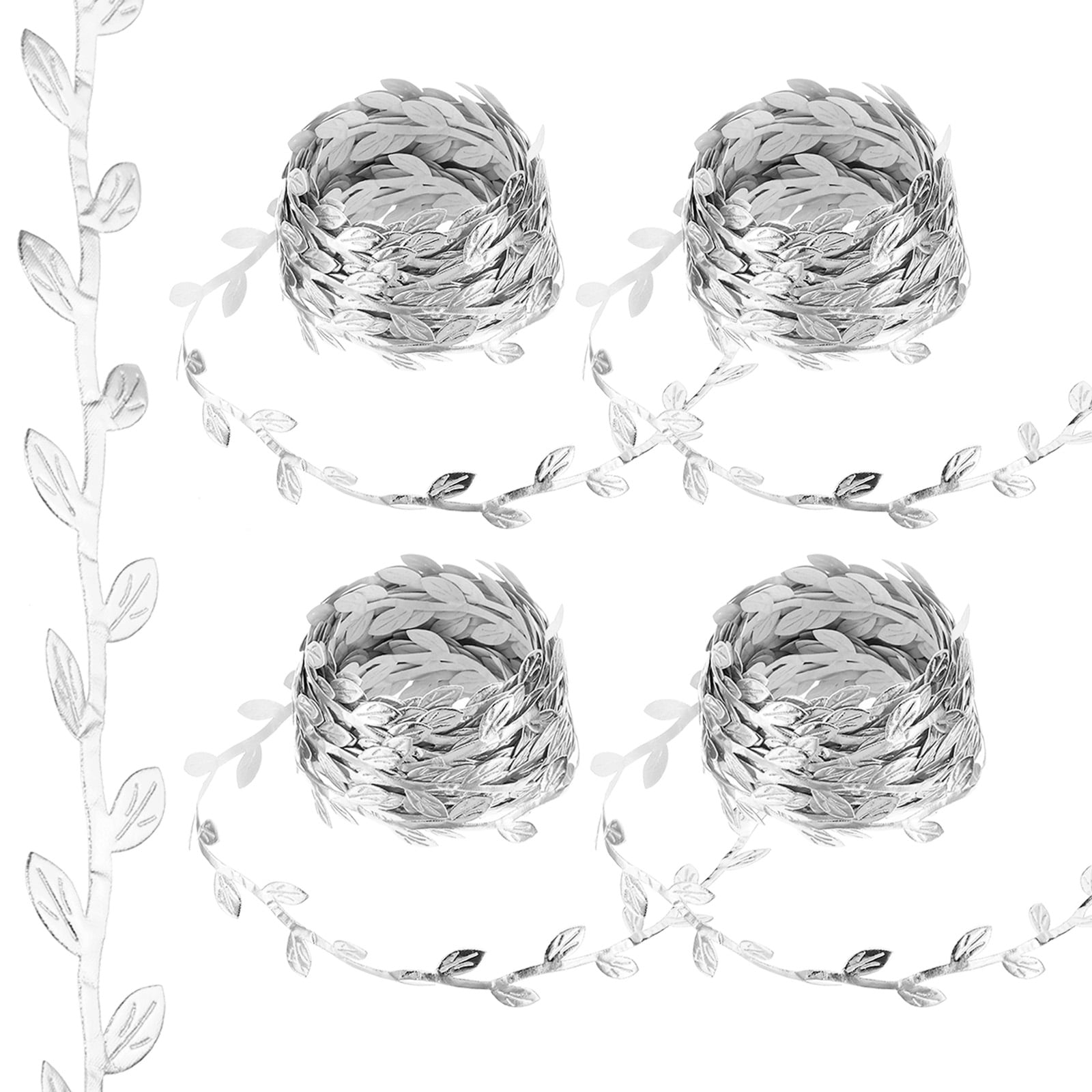 Uxcell 44 Yards Silver Leaf Ribbon, Leaves Trim Rope Artificial Leaf ...