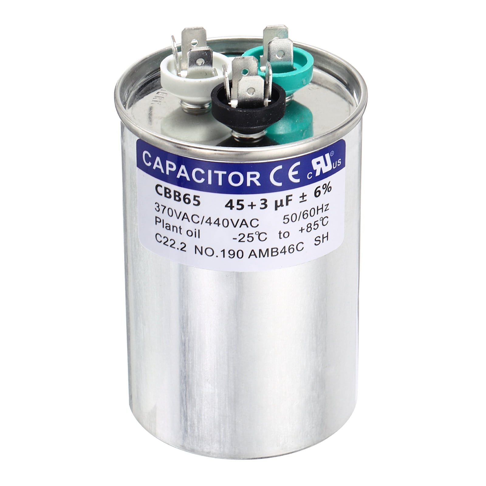 Uxcell 45+3MFD CBB65 Run Start Capacitor 45+3uF, 370/440V Round AC Capacitor for AC Motor Run ...